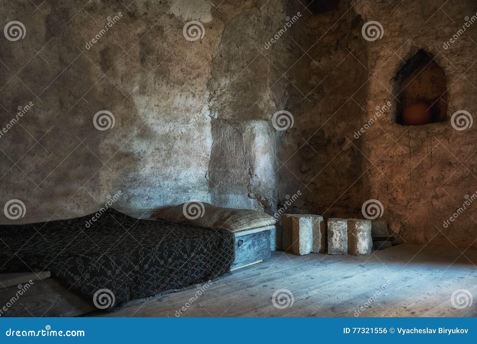 Old bed in castle stock photo. Image of stone, isolation - 77321556