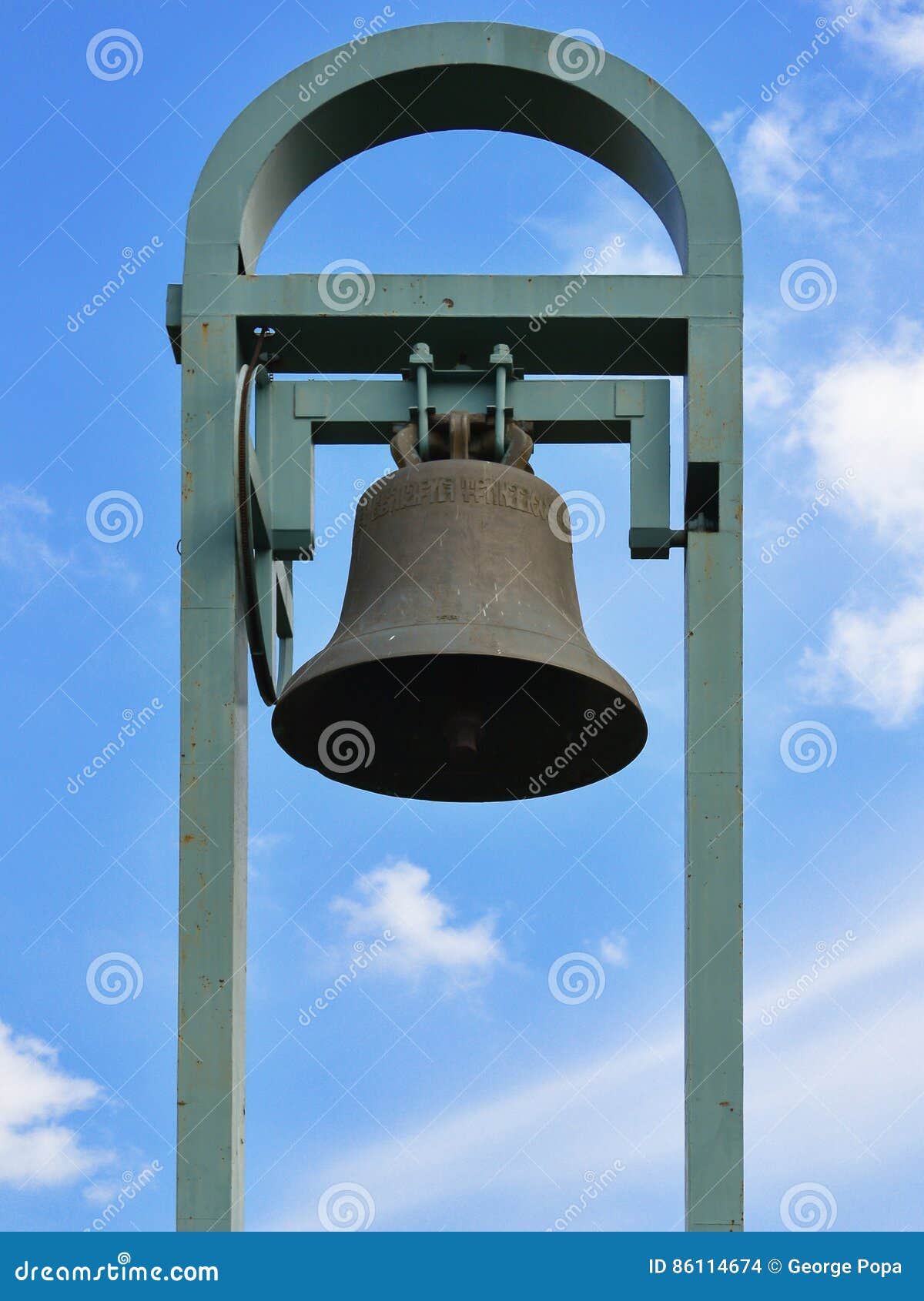 An Old Bell Abandoned Its Support Backed by Metal Background Blue Sky ...