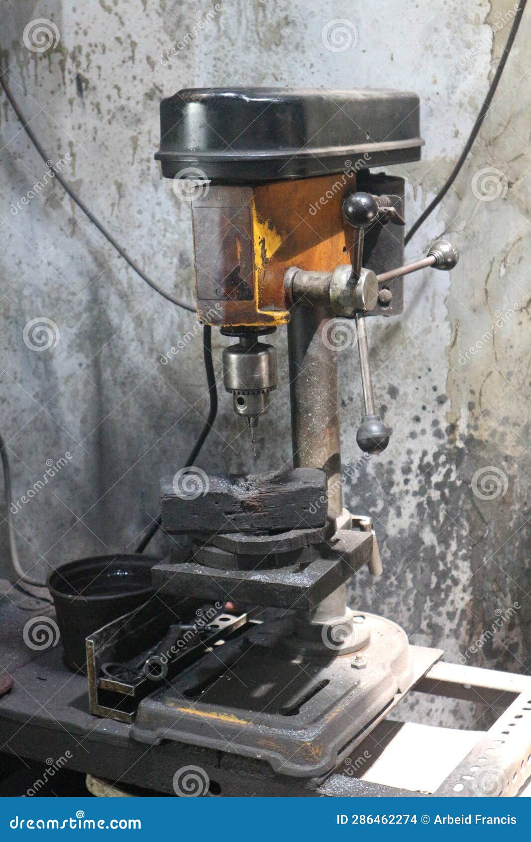 Old Bench Drill in a Workshop Stock Photo - Image of satay, fixing ...
