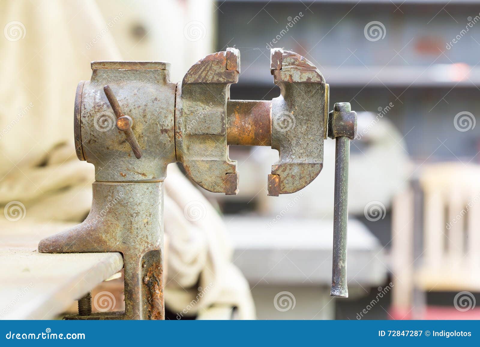 Old bench metal vise. stock image. Image of work, object - 72847287