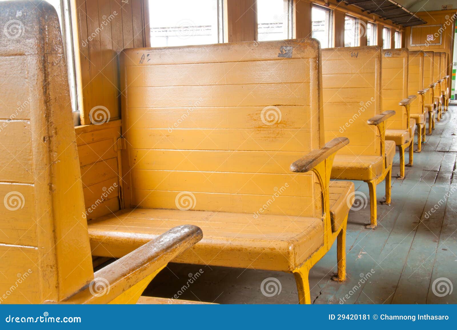 Old bench in train stock image. Image of door, array - 29420181