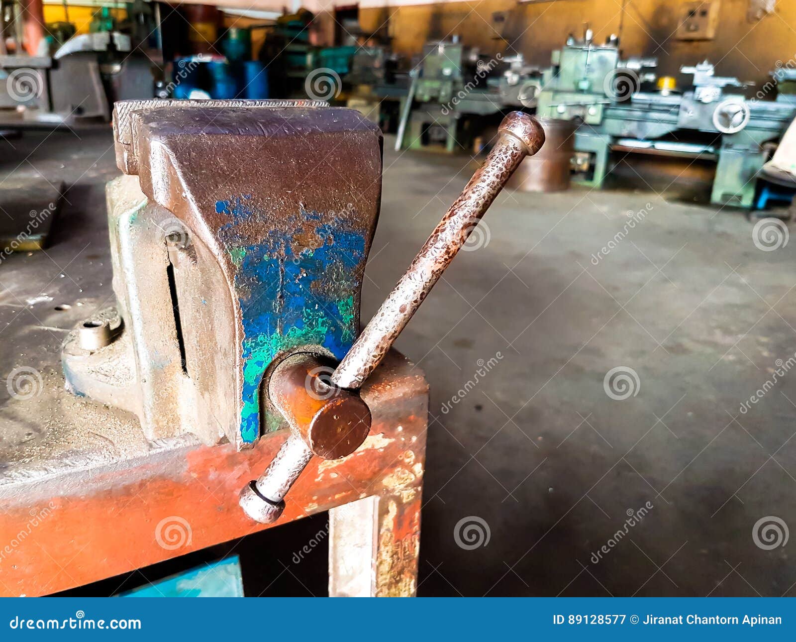 Old Bench Vise Hand Tool with Rust on Table Stock Image - Image of ...