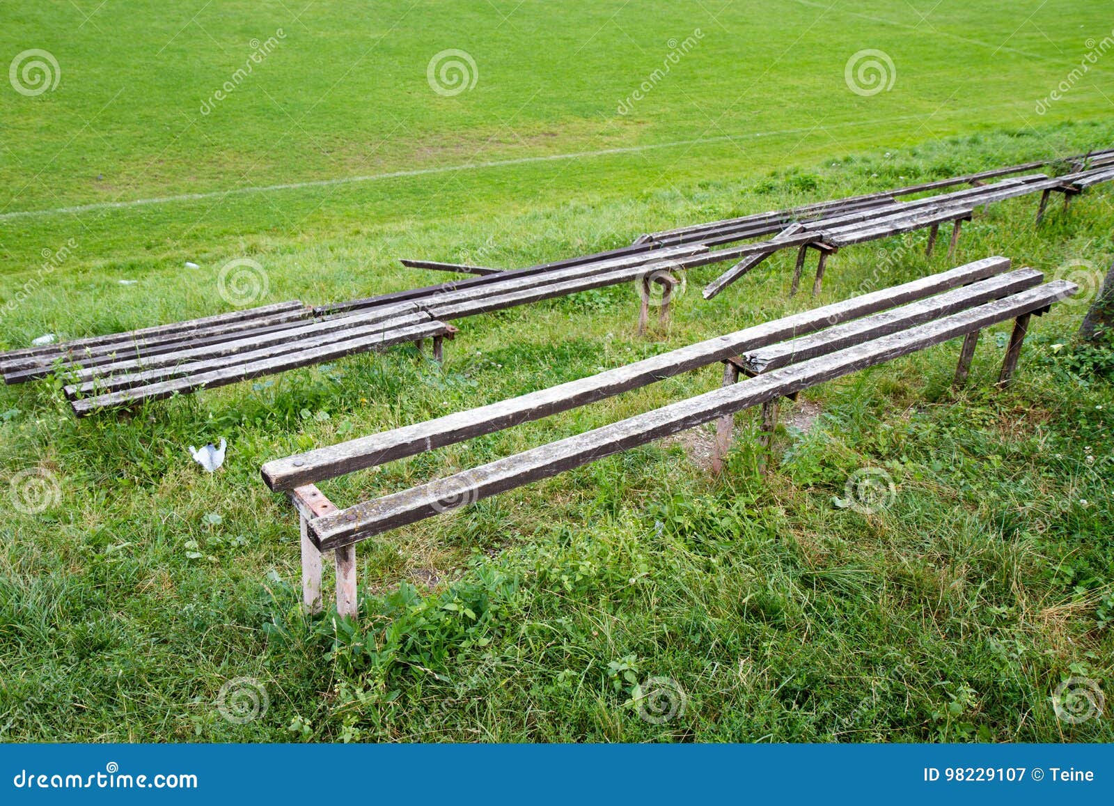 Old benches stock image. Image of benches, football, field - 98229107