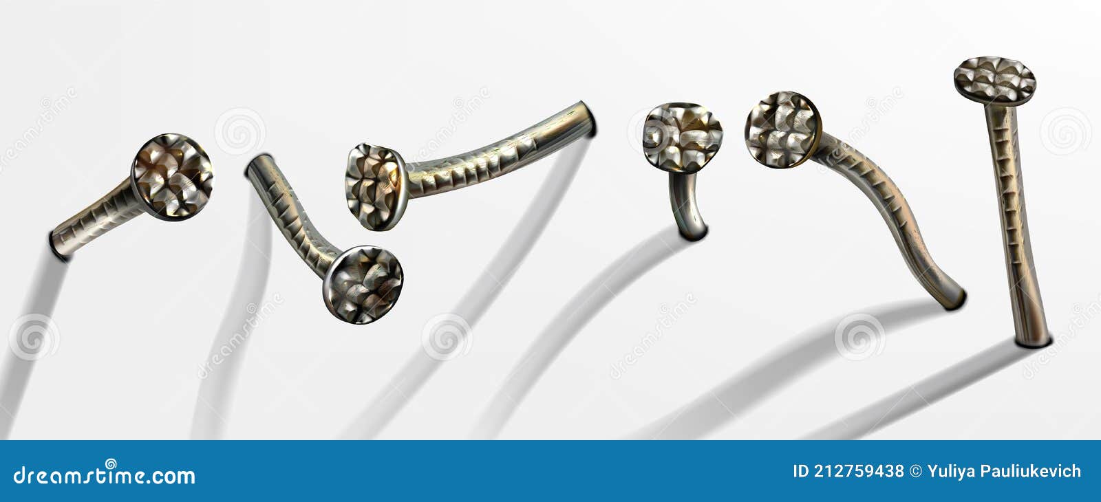 Iron Nails With Circle Head Hammered In Wall Cartoon Vector ...