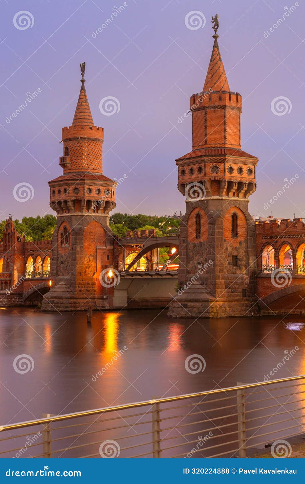 Old Berlin Oberbaum Bridge Over the Spree River at Sunset. Stock Photo ...