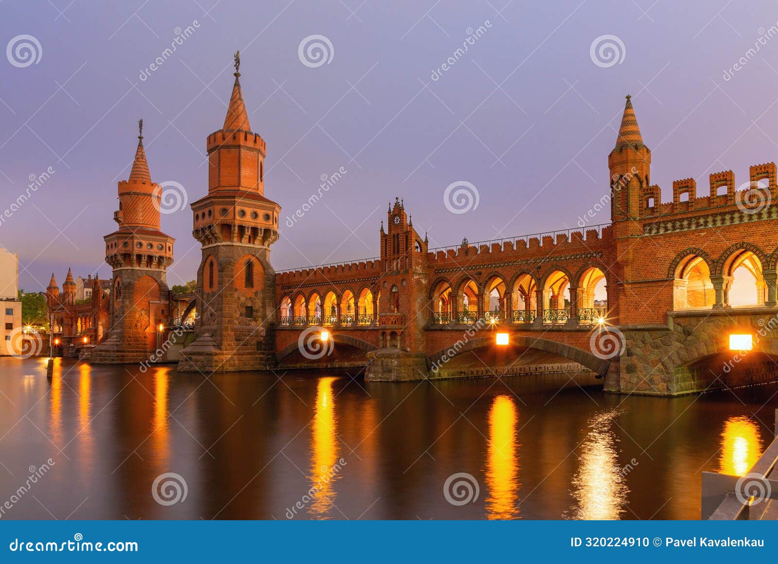 Old Berlin Oberbaum Bridge Over the Spree River at Sunset. Stock Photo ...