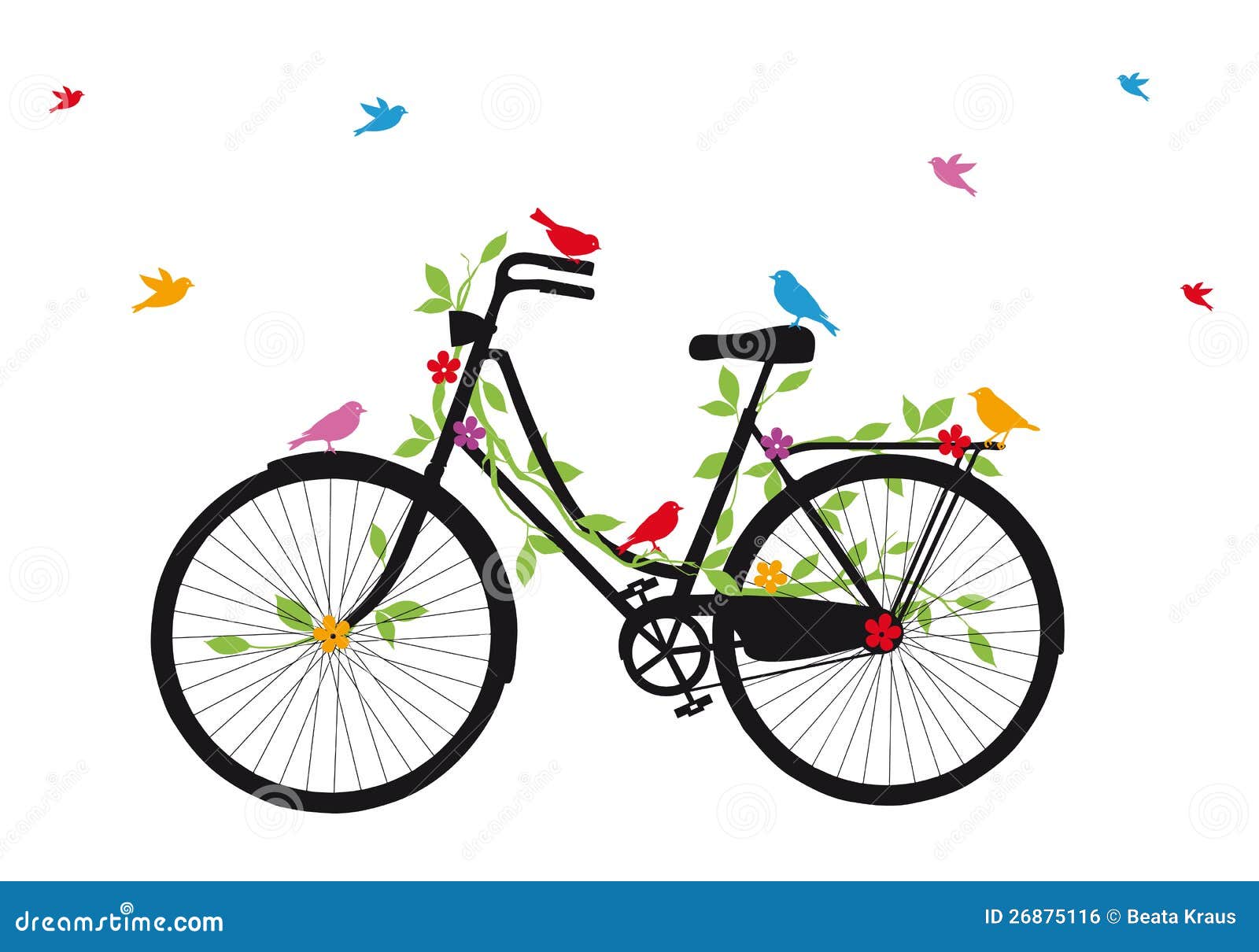 Old Bicycle with Birds, Vector Stock Vector - Illustration of bird ...