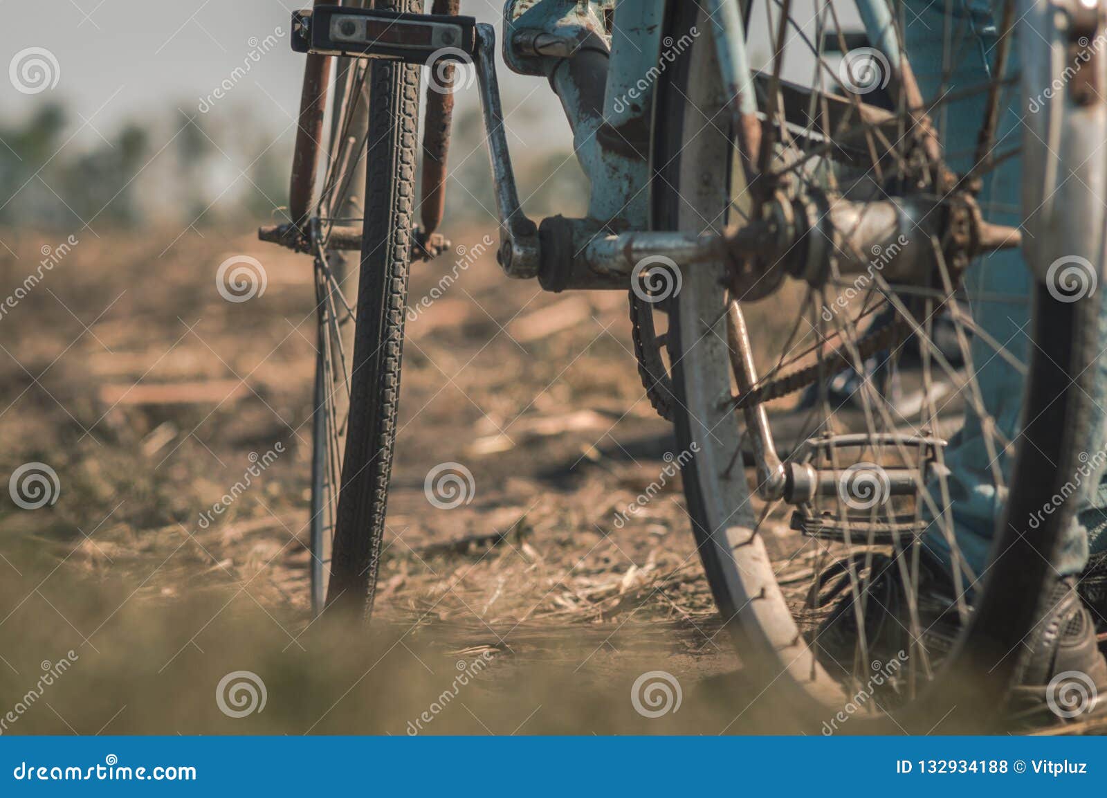 Old bicycle closeup stock photo. Image of village, wheel - 132934188