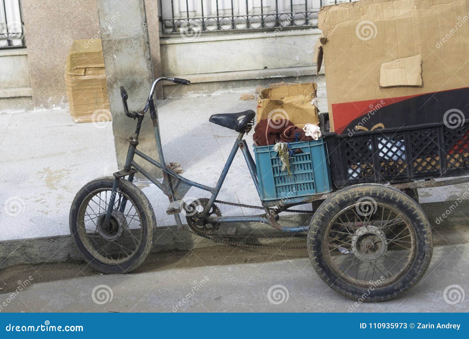 An Old Bicycle with Garbage Boxes is on the Sidelines Stock Image ...