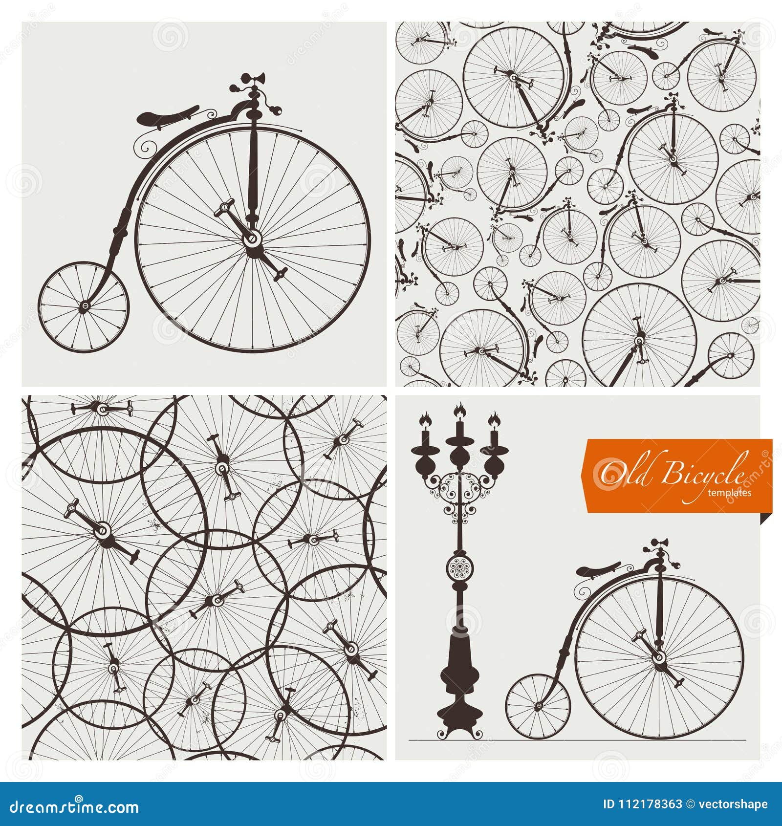 Old Bicycle Templates and Seamless Patterns Stock Vector - Illustration ...