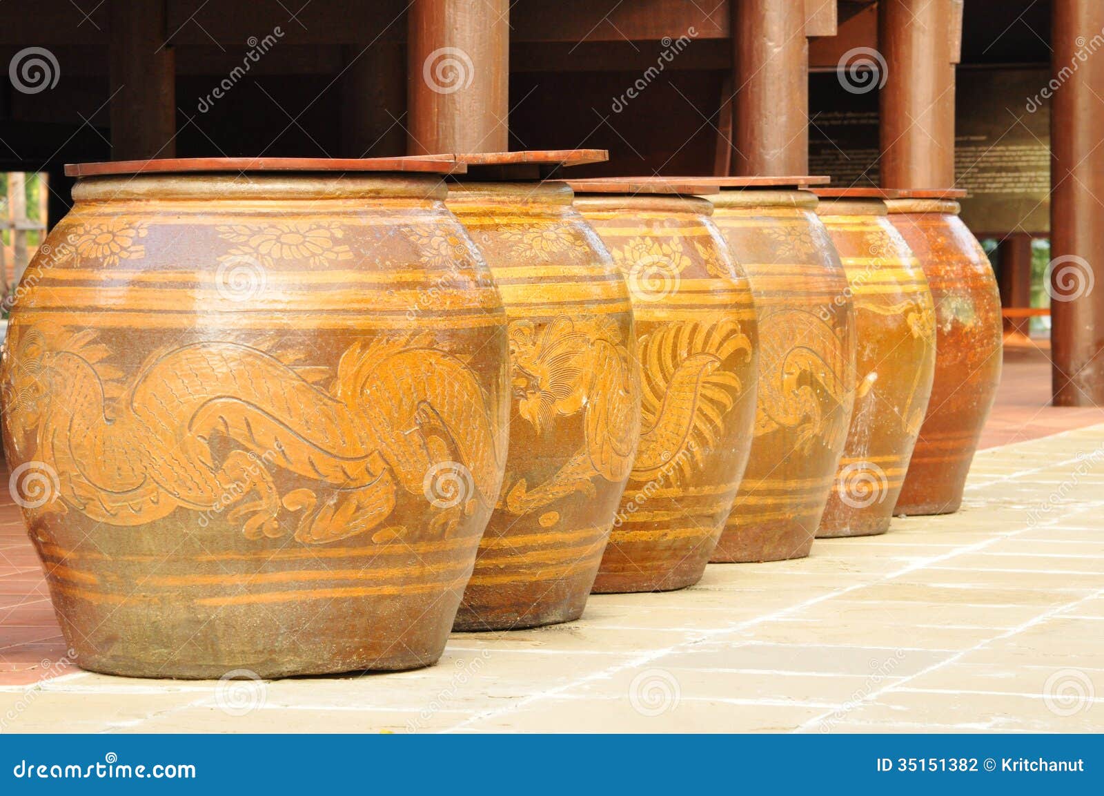 Old Big Earthenware Water Jars with Dragon Pattern Stock Photo - Image ...