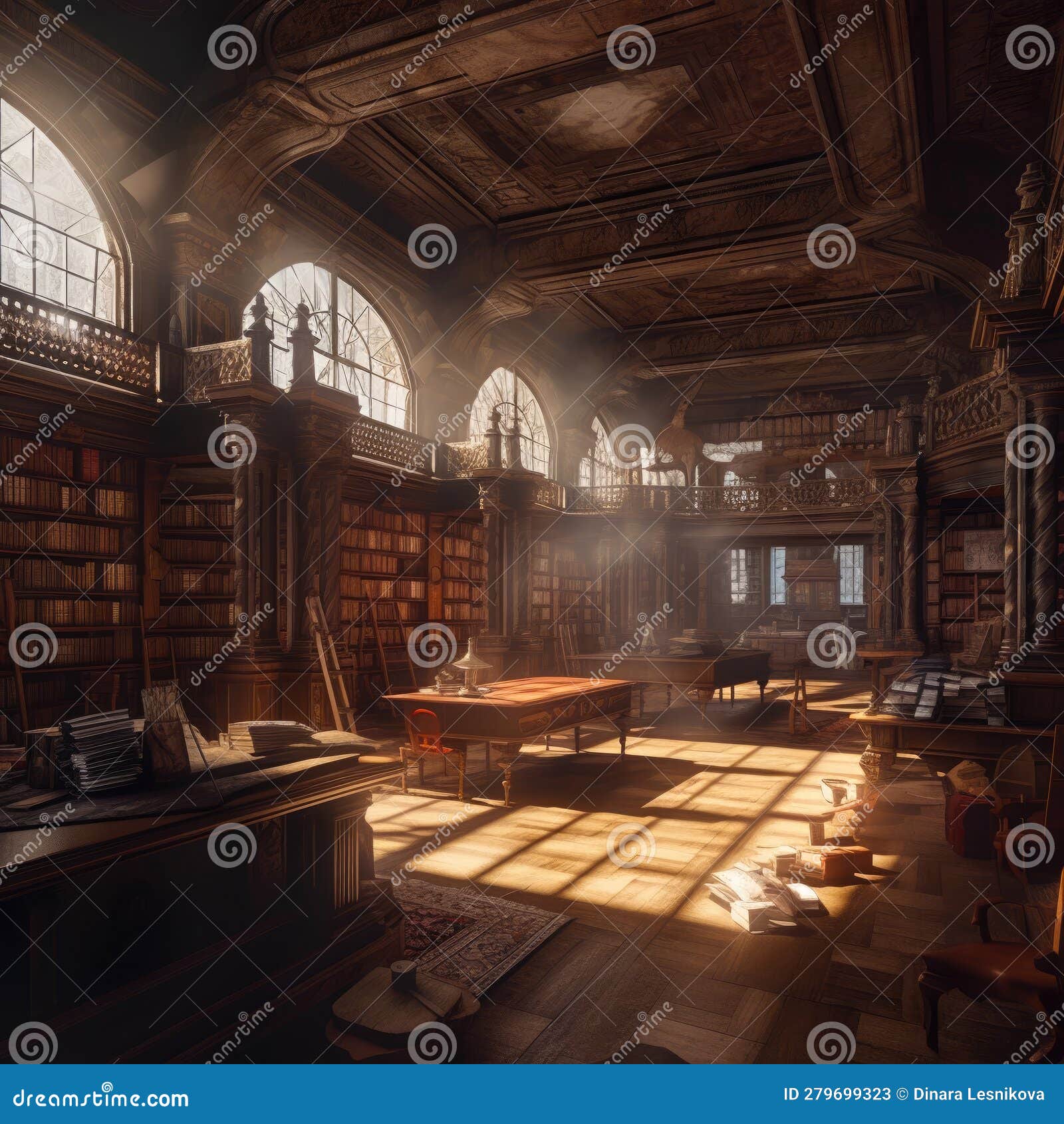 Old Big Library with Lots of Books. Generative AI Stock Illustration ...