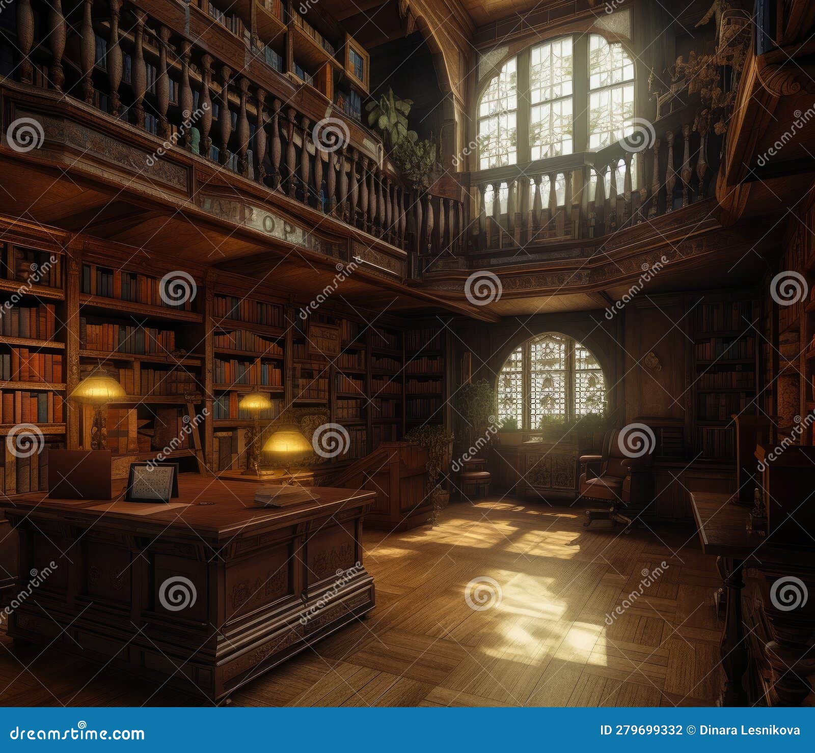 Old Big Library with Lots of Books. Generative AI Stock Illustration ...