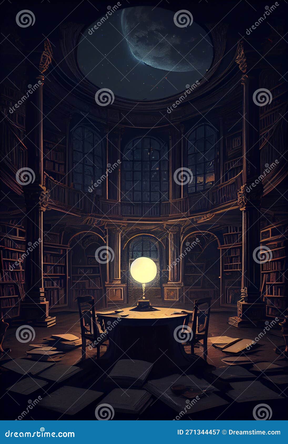 Old Big Library with Work Table. AI Generated Stock Illustration ...