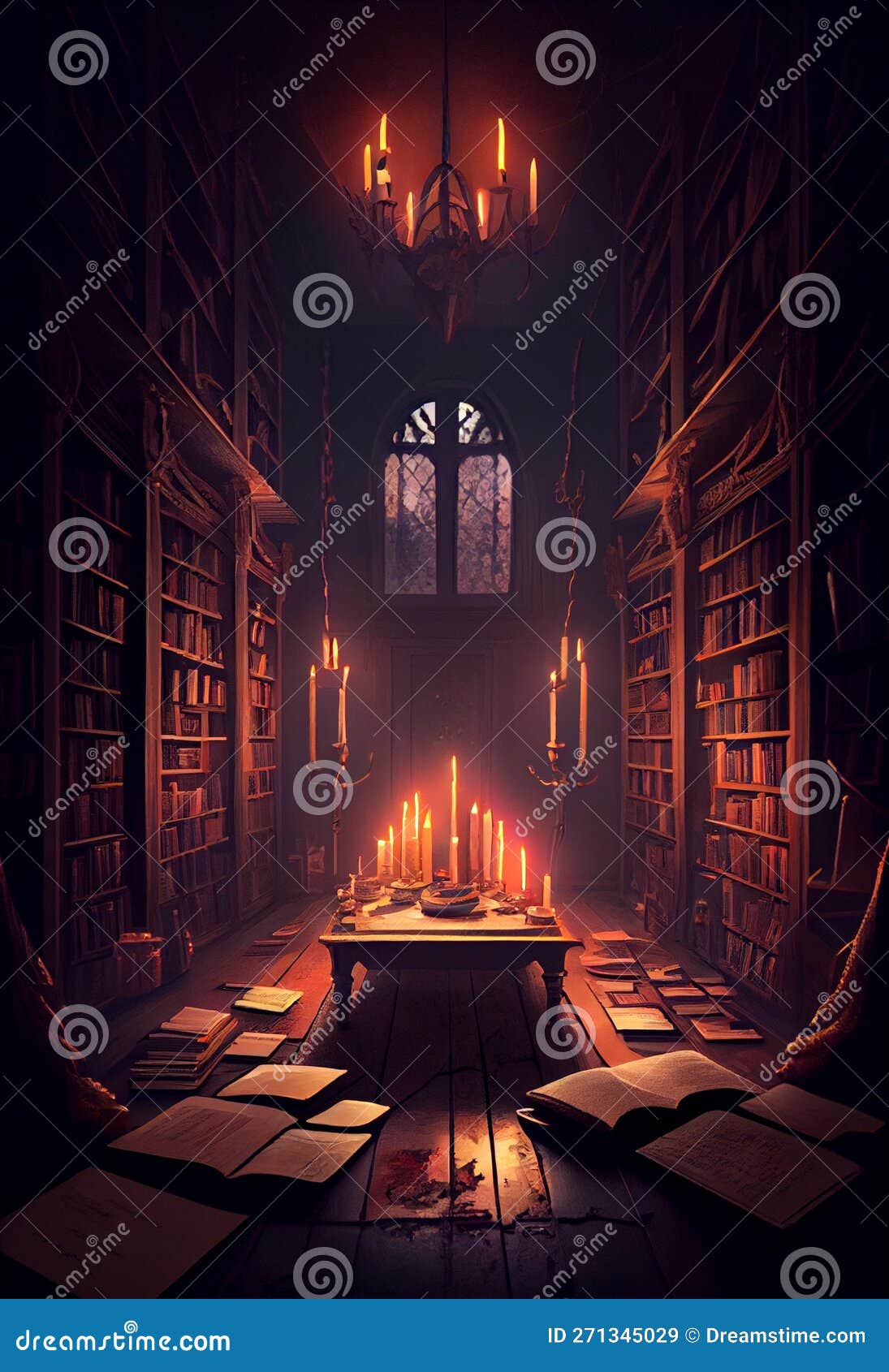 Old Big Library with Work Table. AI Generated Stock Illustration ...