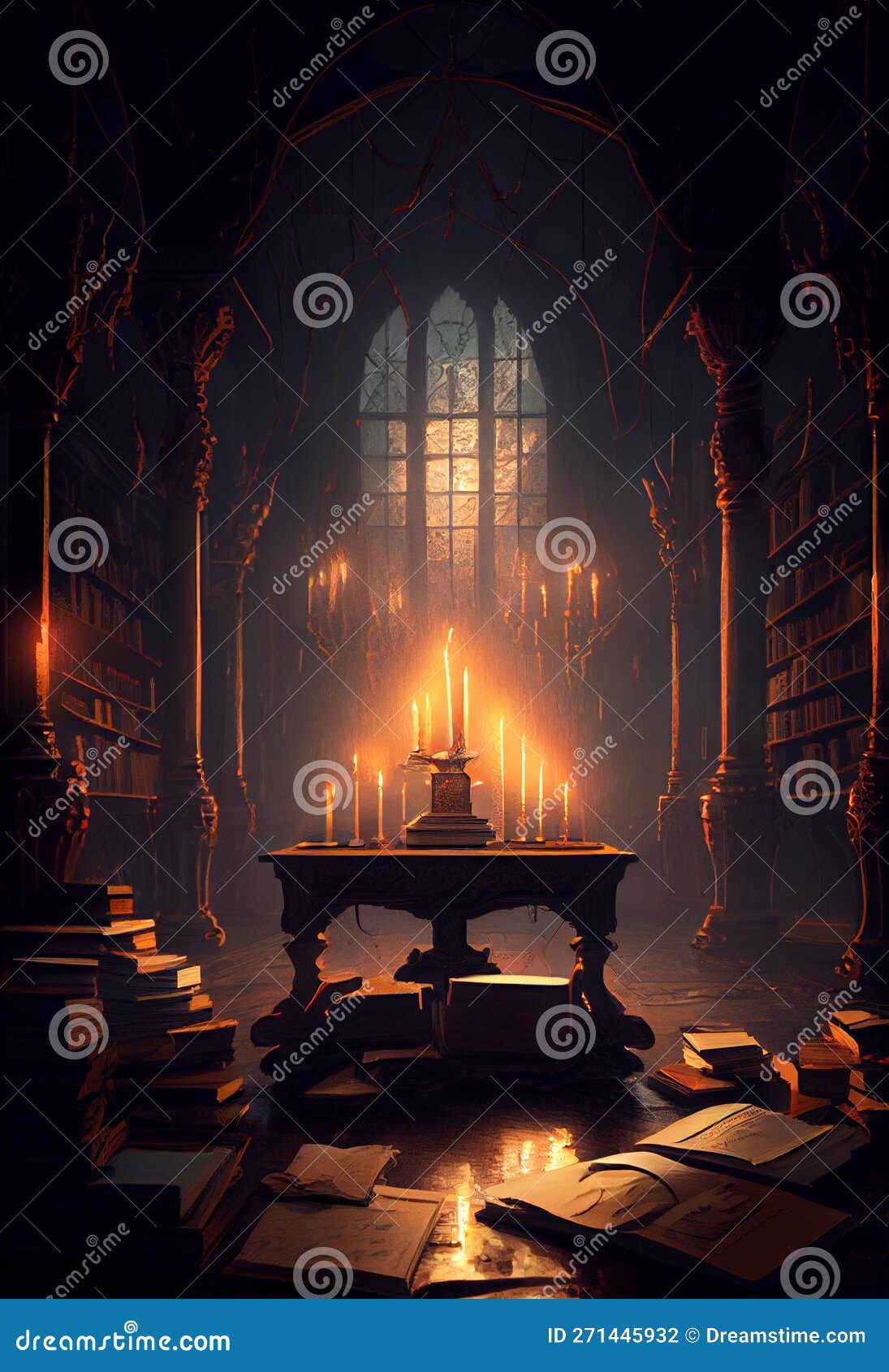 Old Big Library with Work Table. AI Generated Stock Illustration ...
