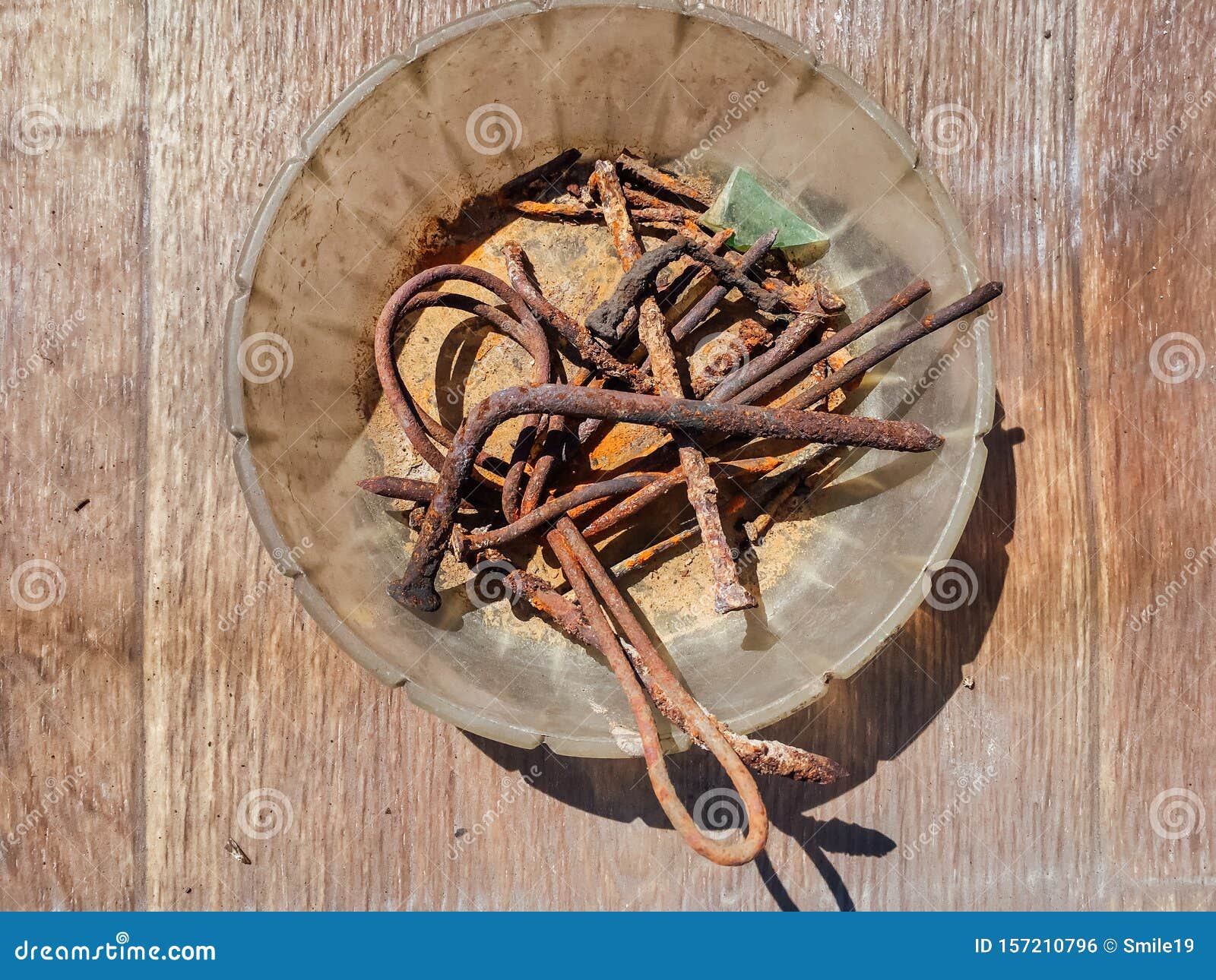 Old Big Rusty Nails in Plate Outdoors Stock Photo - Image of head ...