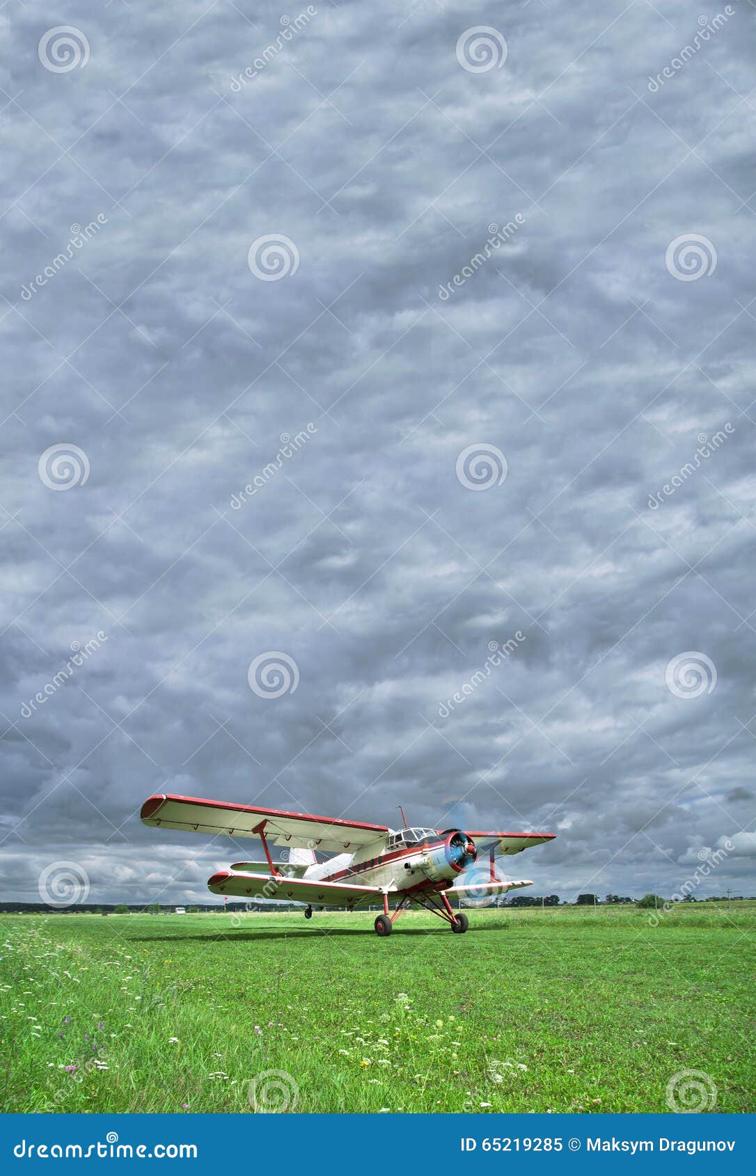 Old Biplane Takeoff Under the Storm Stock Image - Image of airstrip ...