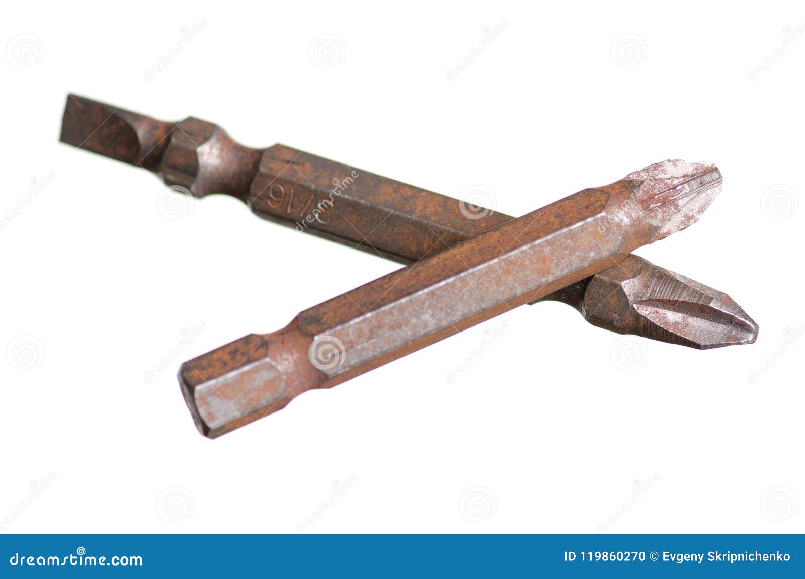 Old bits for a screwdriver stock photo. Image of drill - 119860270