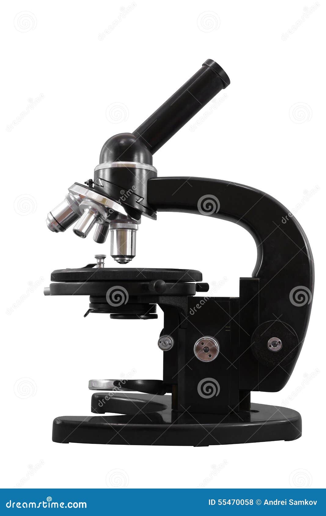 Old Black Classic Four Objectives Microscope Isolated on a White ...