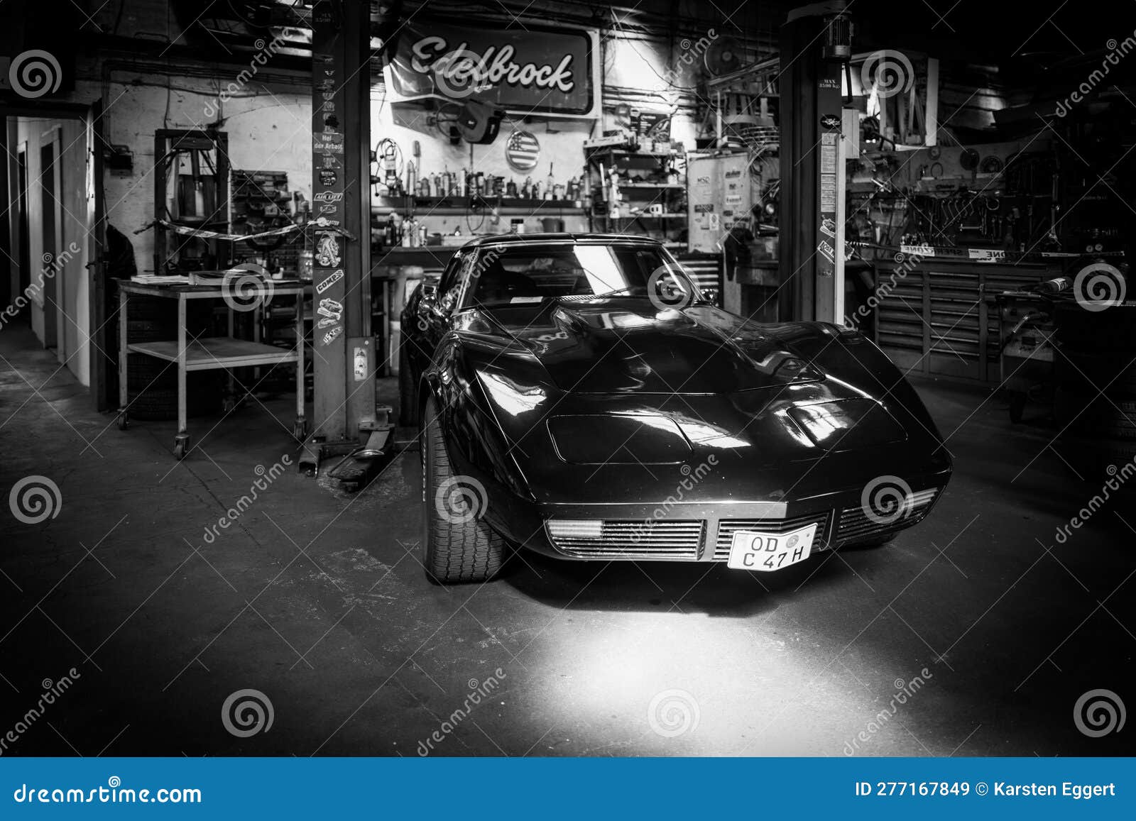 An Black Corvette C3 Stands in a Workshop Editorial Stock Image - Image ...