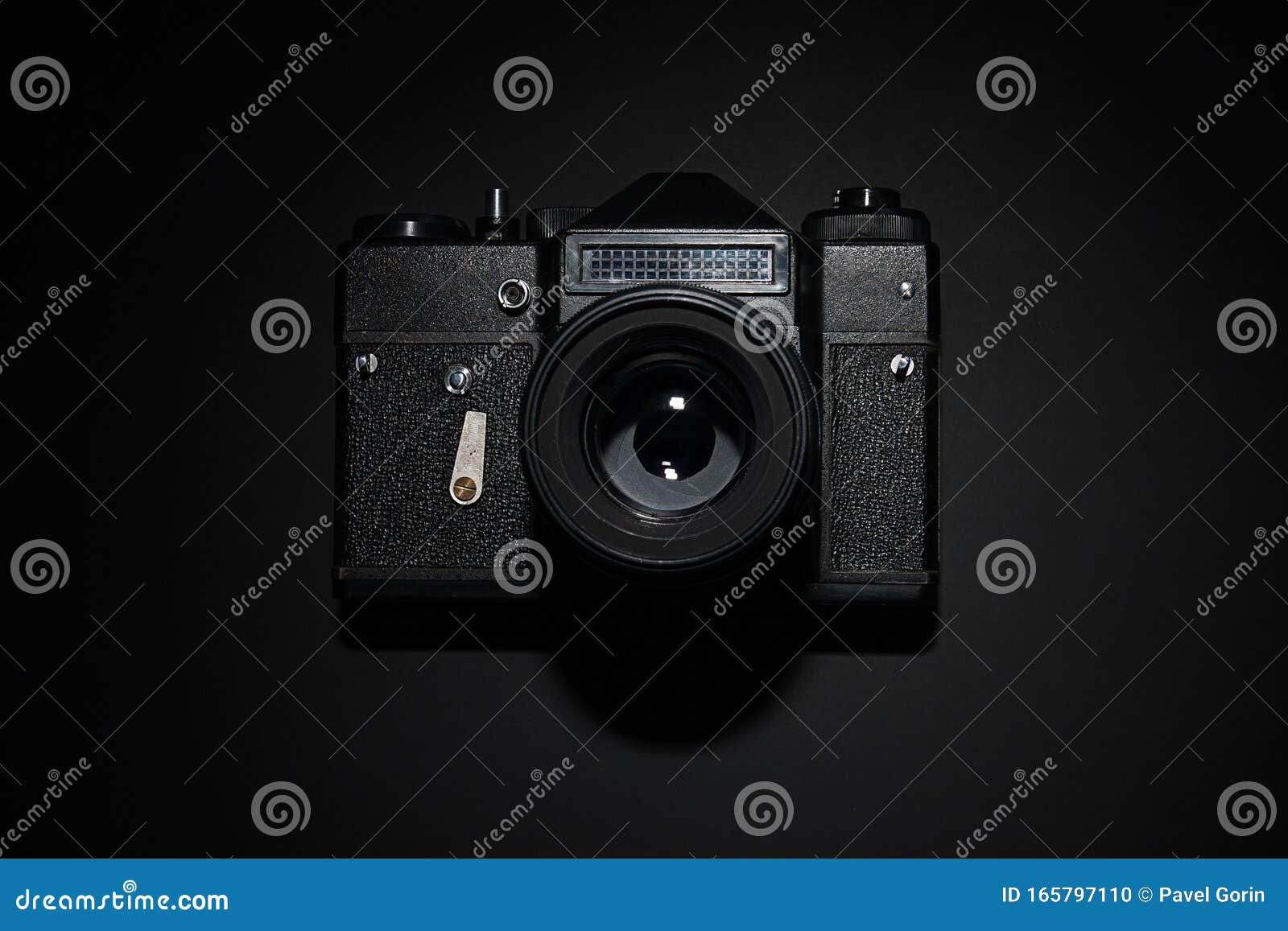 Old Black Film Camera on Black Background. Stock Photo - Image of ...