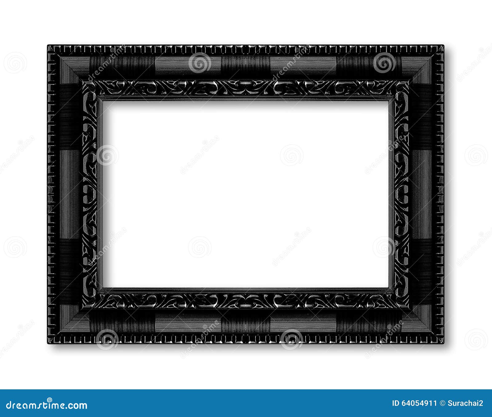 Old Black Frame Decorative Carved Wood Isolated on White Stock Image ...