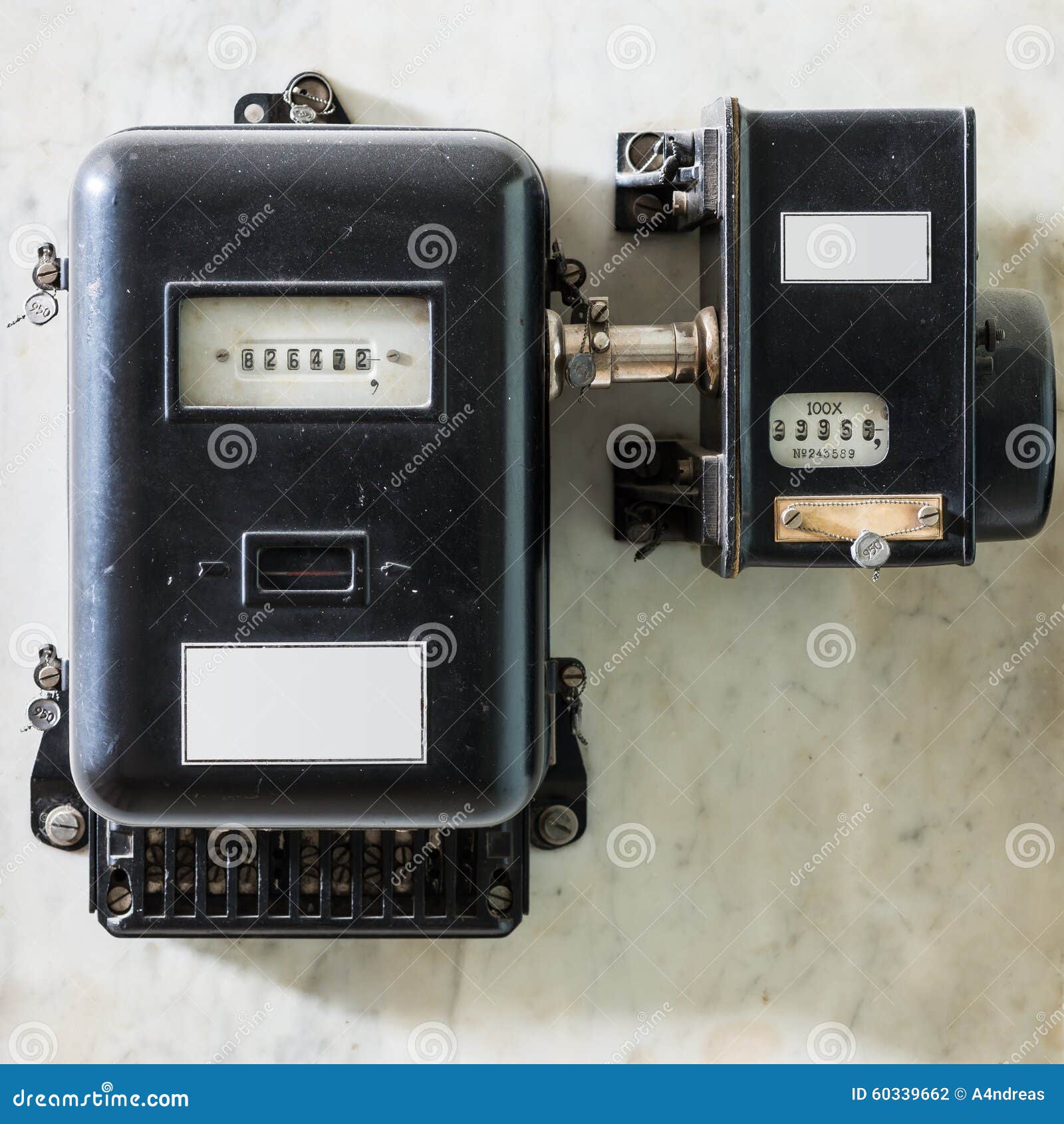 Old Black Plumbed Power Meter Stock Photo - Image of metal, counter ...