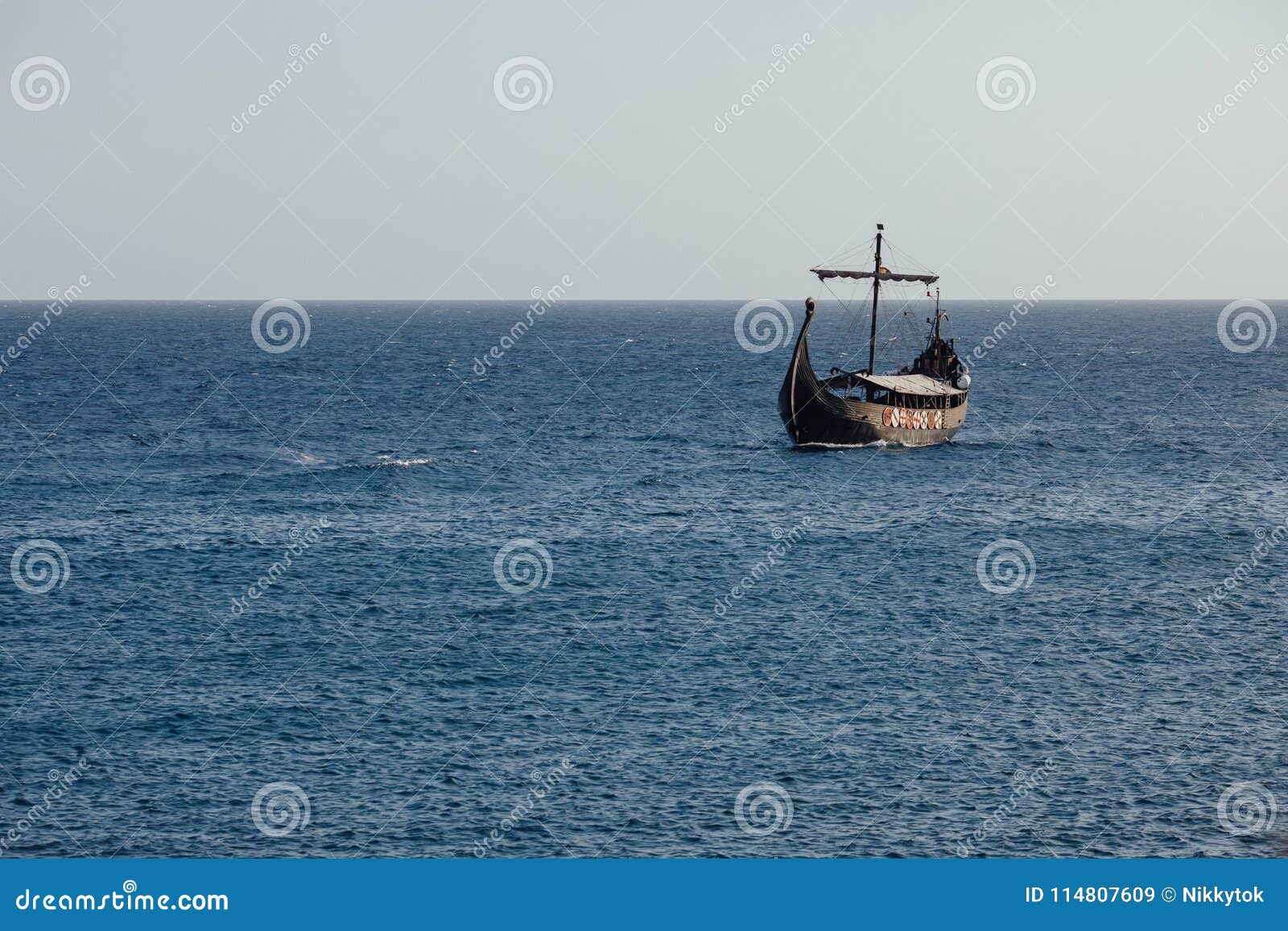 Old Black Ship in the Open Sea Stock Image - Image of blue, sunny ...