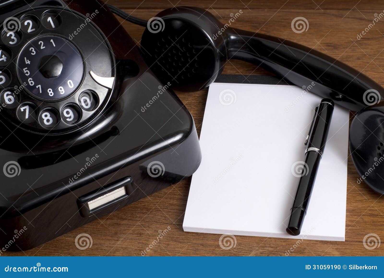 Old Black Telephone and Notepad Stock Photo - Image of hearer, cable ...