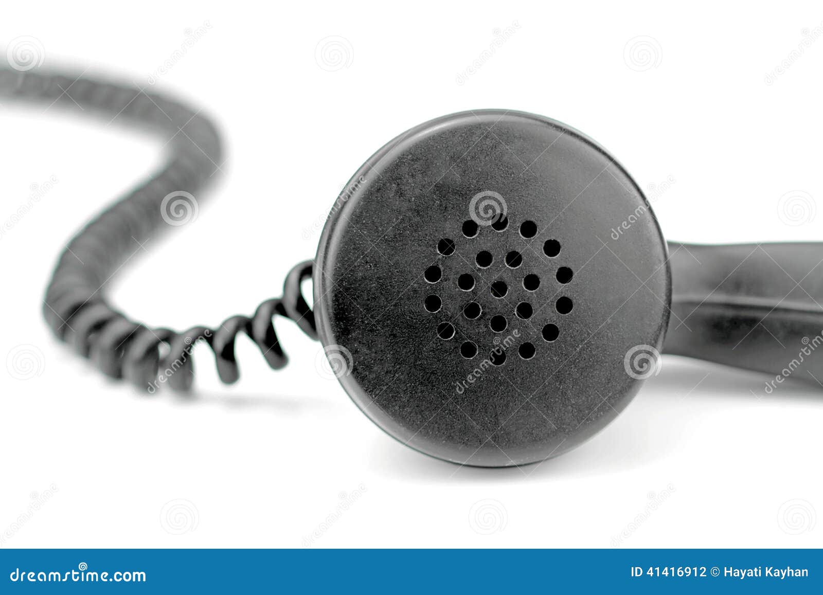 Old Black Telephone Receiver with Cord Stock Photo - Image of handset ...