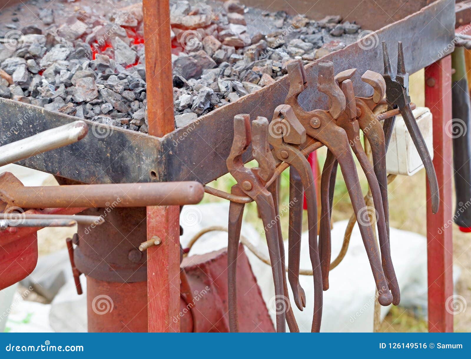 Old blacksmith tools stock photo. Image of equipment - 126149516