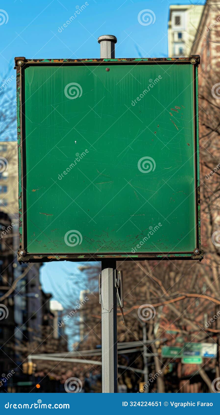 Old Blank Green Street Sign in Urban Setting Stock Image - Image of ...