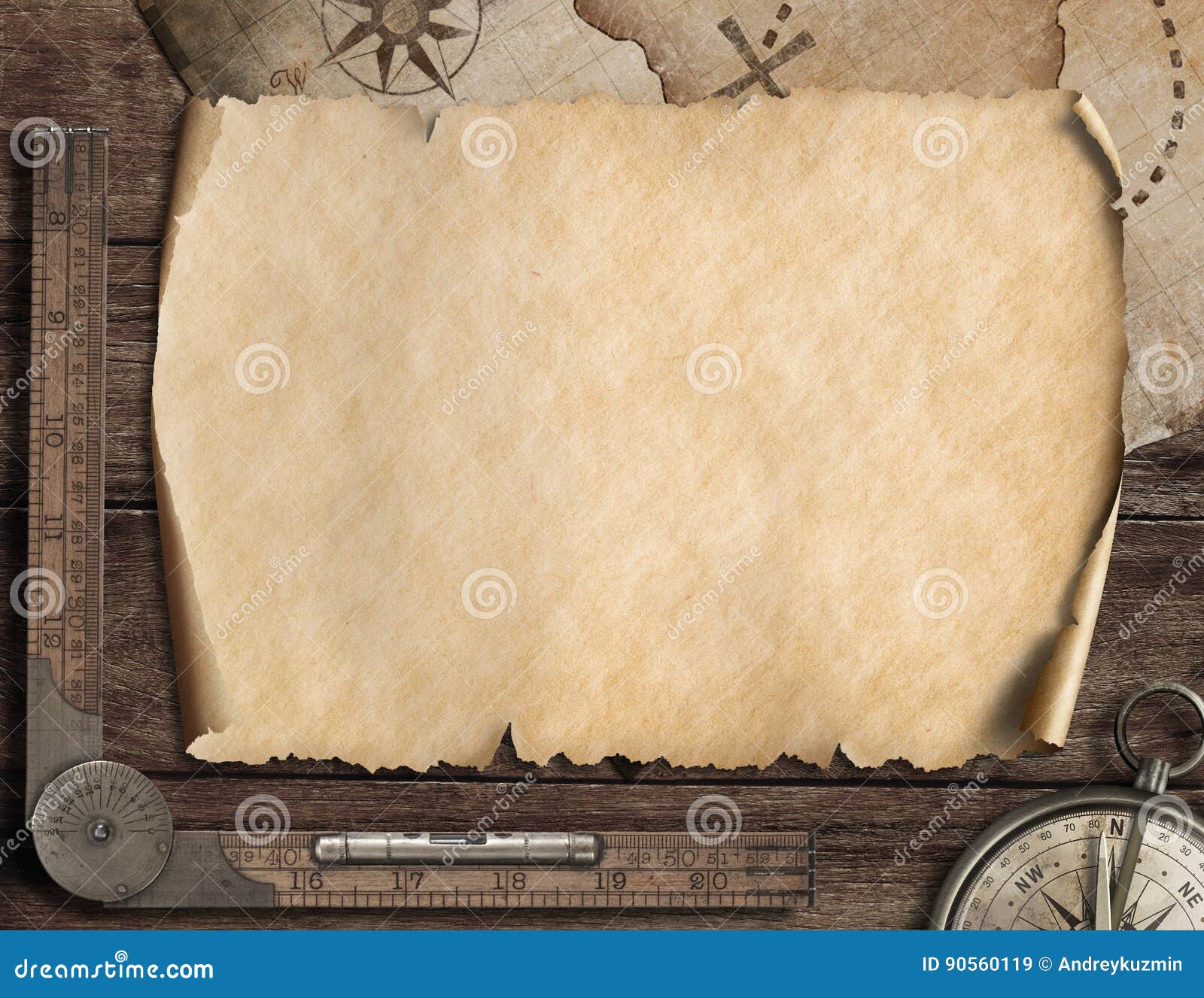 Old Blank Map Background and Compass. Adventure Concept. 3d ...