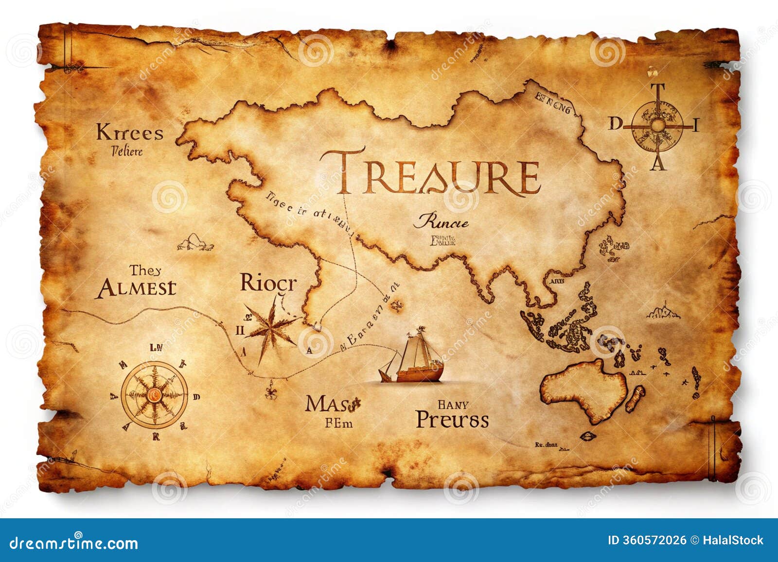 Old Blank Parchment Treasure Map Isolated Stock Illustration ...