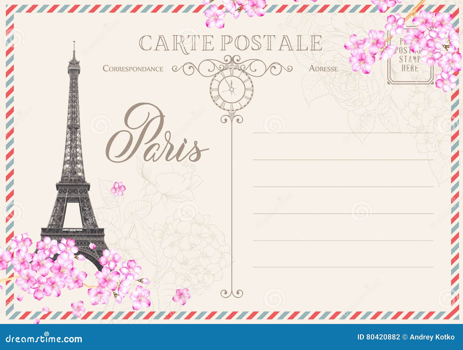 Blank Postcard With Ink Sketch Tree Silhouette. Blooming Tree Forest ...