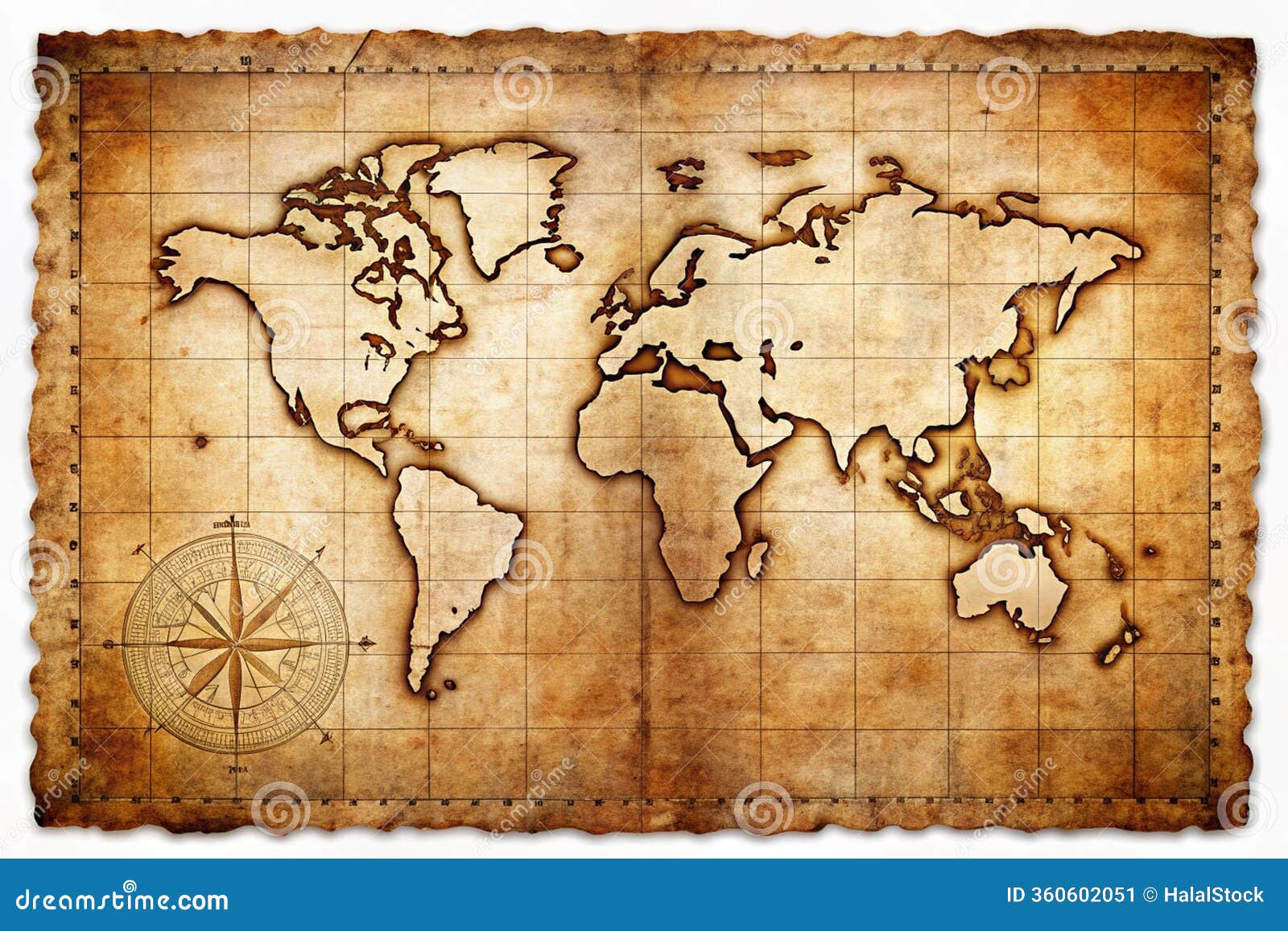 Old Blank Vintage Nautical Map on Worn Parchment Background Stock ...