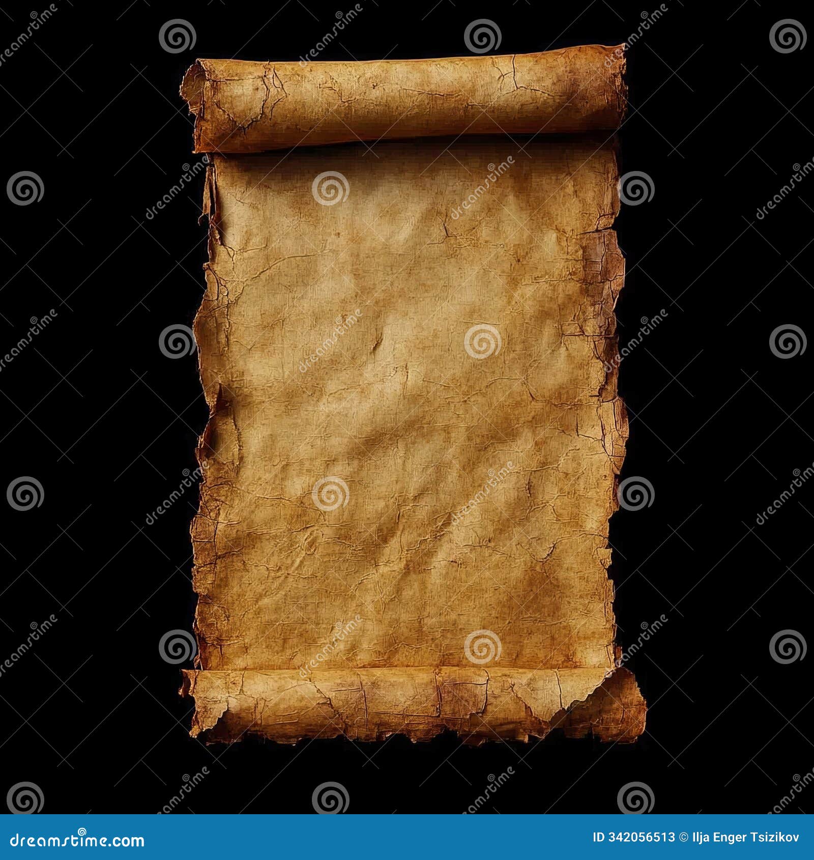 Old, Blank, Weathered Scroll of Parchment Paper, Isolated on a Black ...