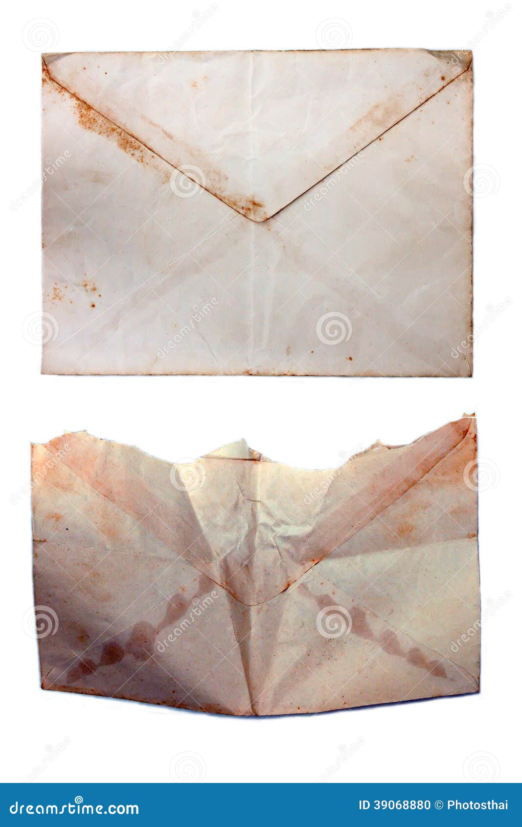 Old Blank White Envelope Open and Closed Isolated Stock Photo - Image ...