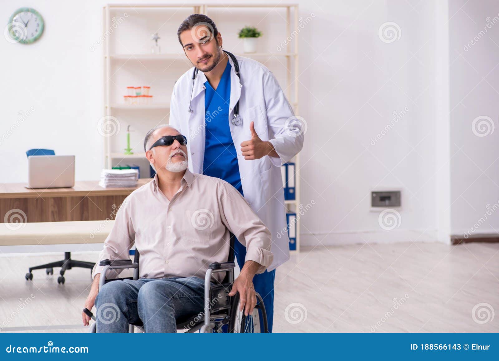 Old Blind Man Visiting Young Male Doctor Stock Image - Image of ...