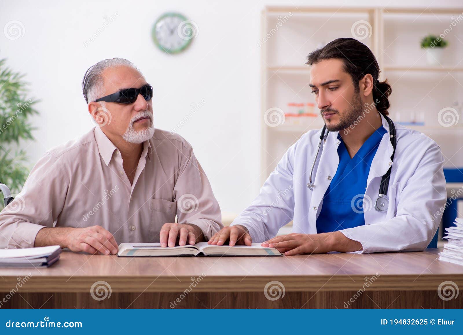 Old Blind Man Visiting Young Male Doctor Stock Image - Image of ...