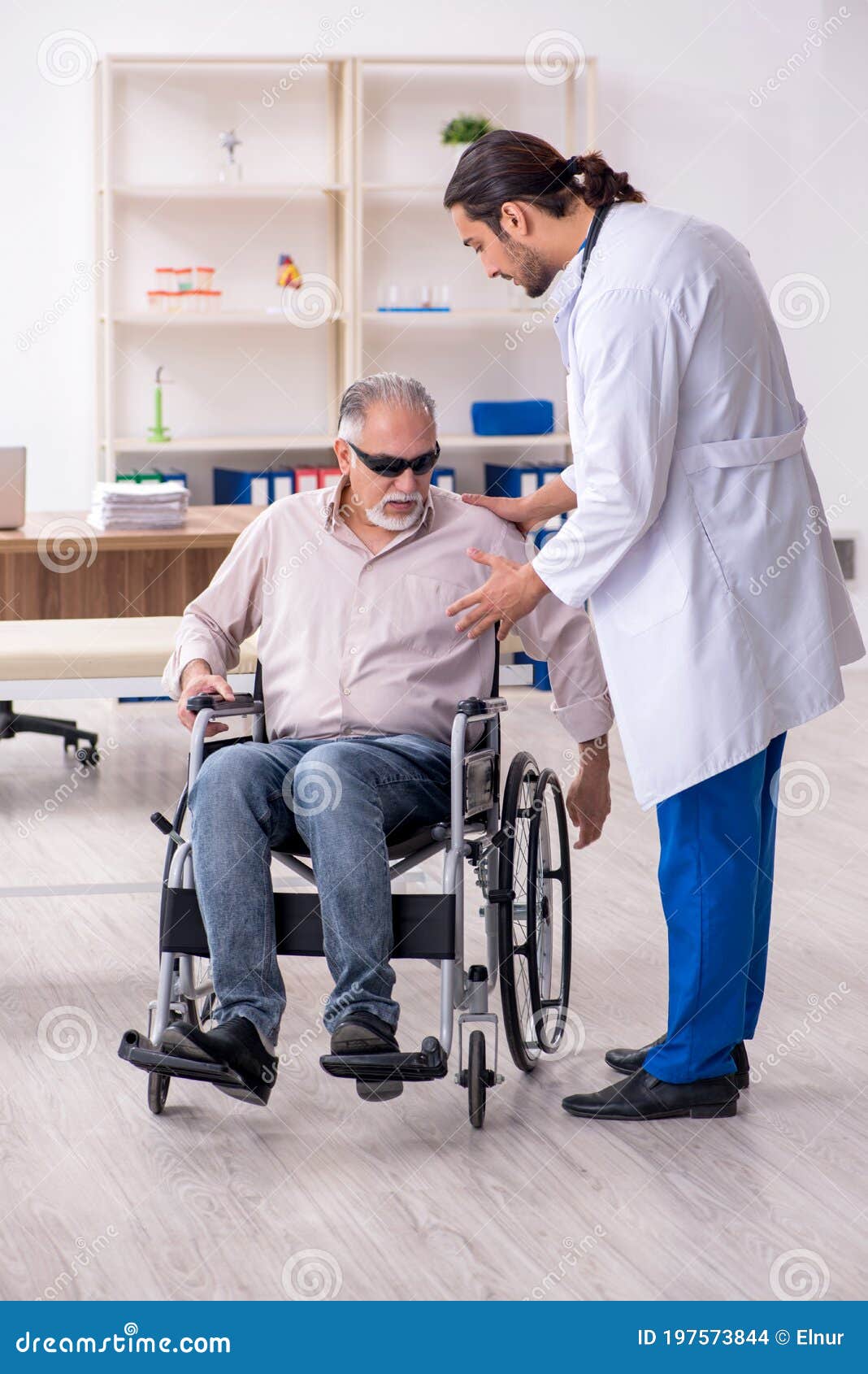 Old Blind Man Visiting Young Male Doctor Stock Photo - Image of ...