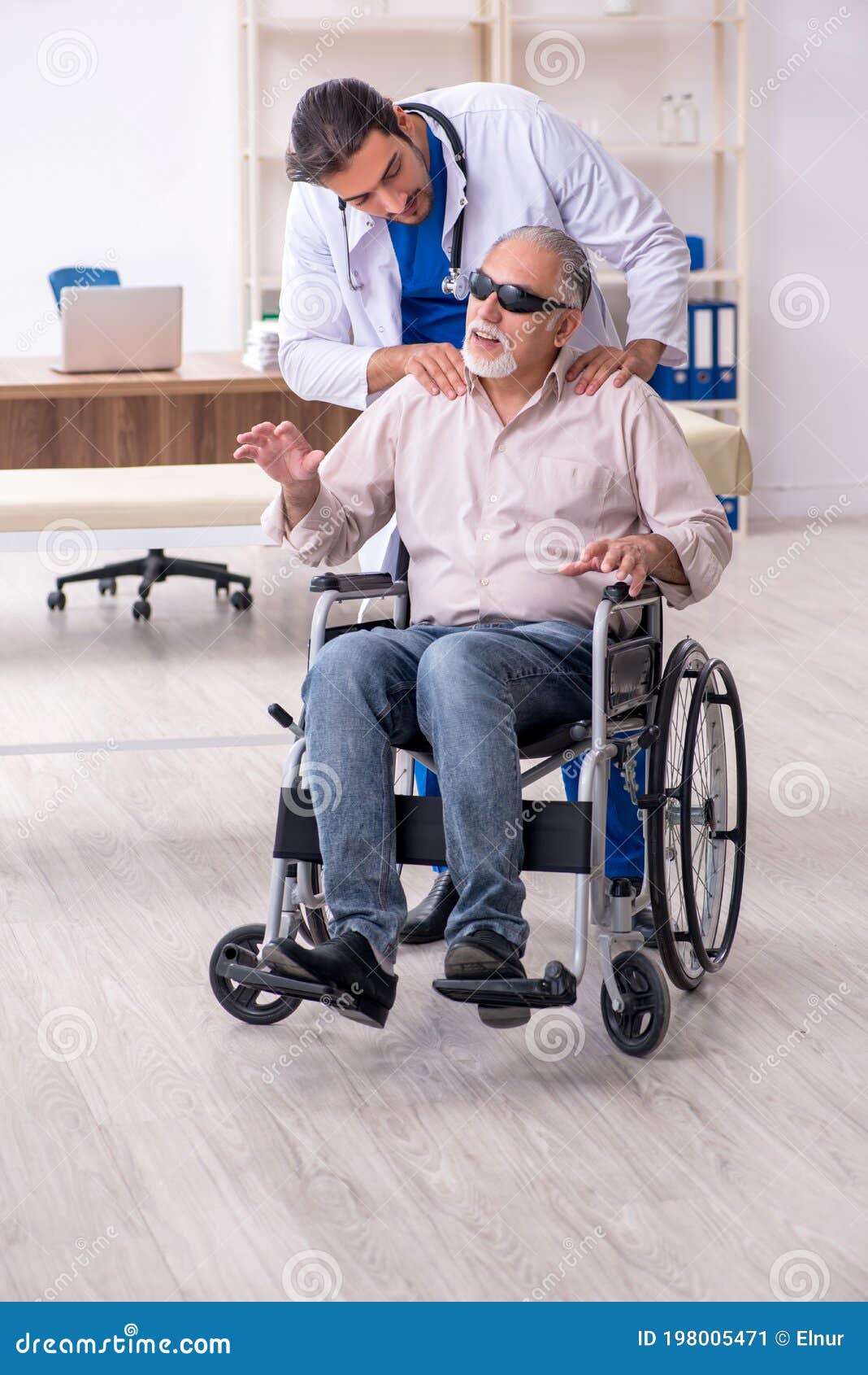 Old Blind Man Visiting Young Male Doctor Stock Image - Image of ...