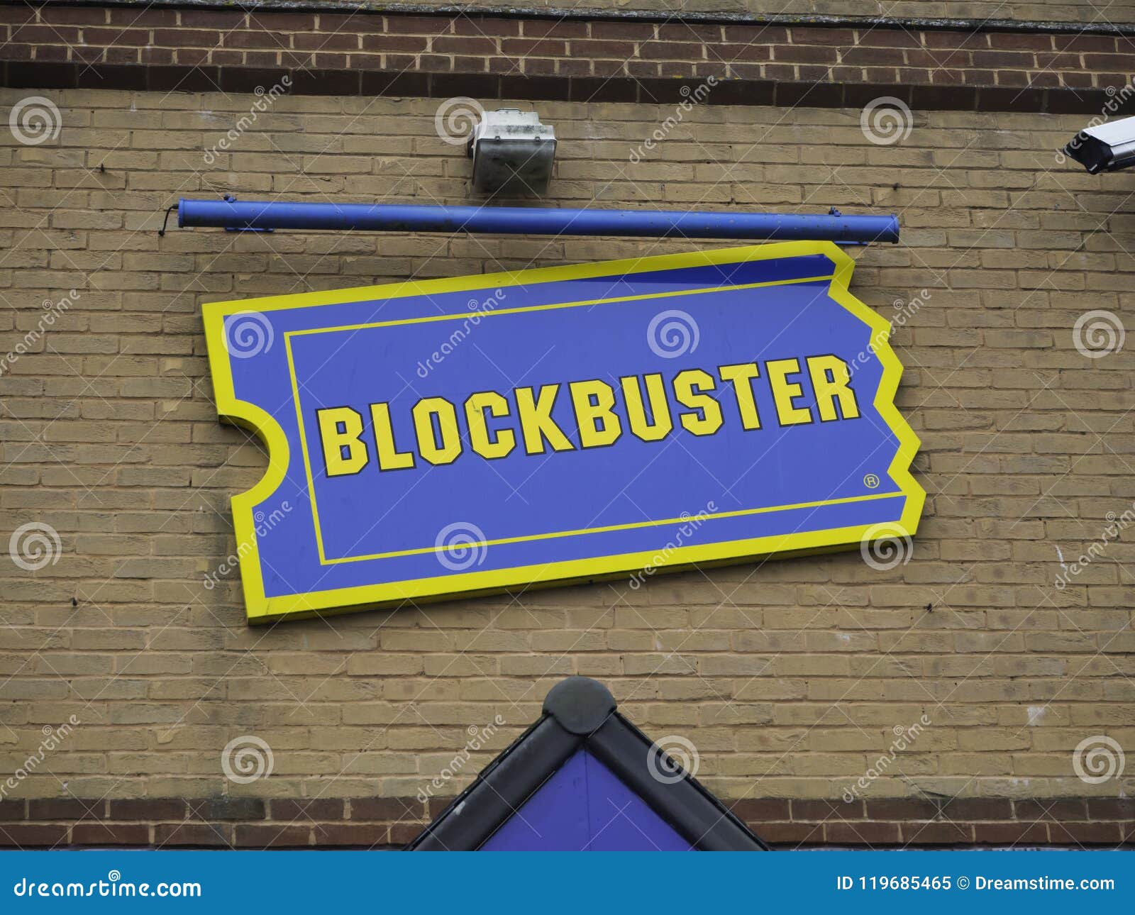 Sign For Blockbuster Video Movie Rental Store. Close Up View, Overcast ...