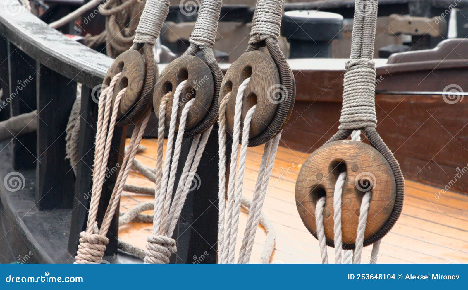 Blocks And Rigging At The Old Sailboat Stock Photography ...