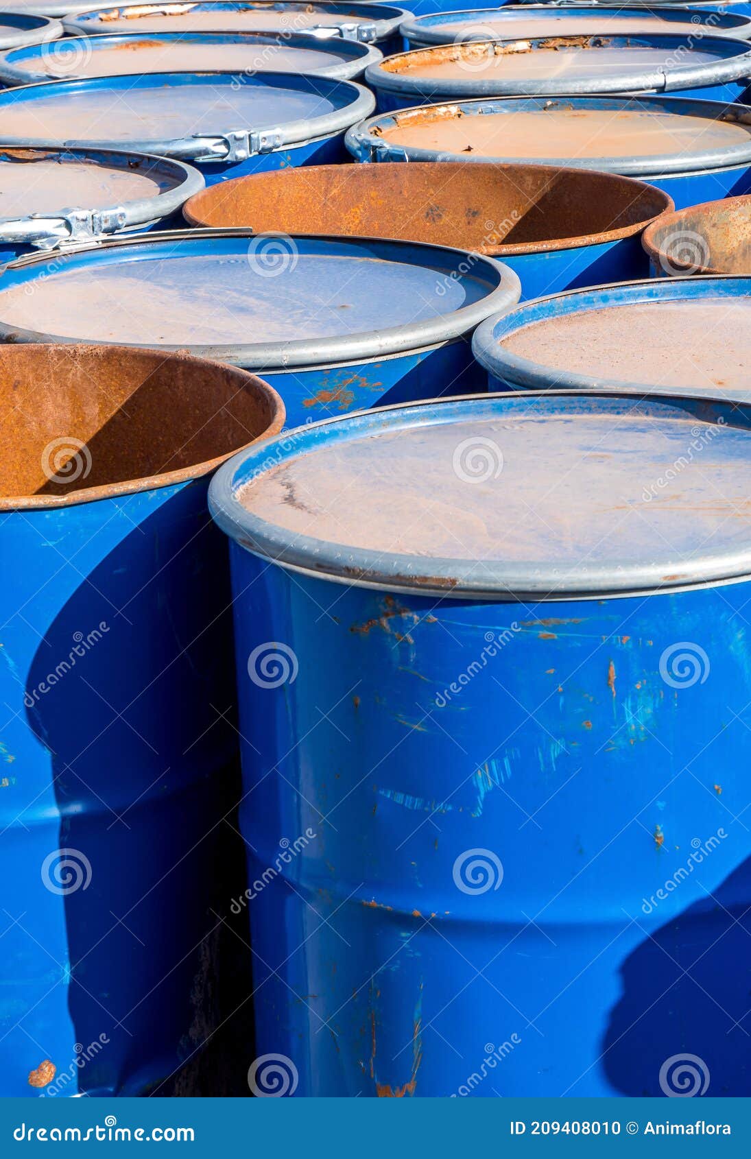 Old Blue Barrels for Recycling Stock Photo - Image of garbage, factory ...
