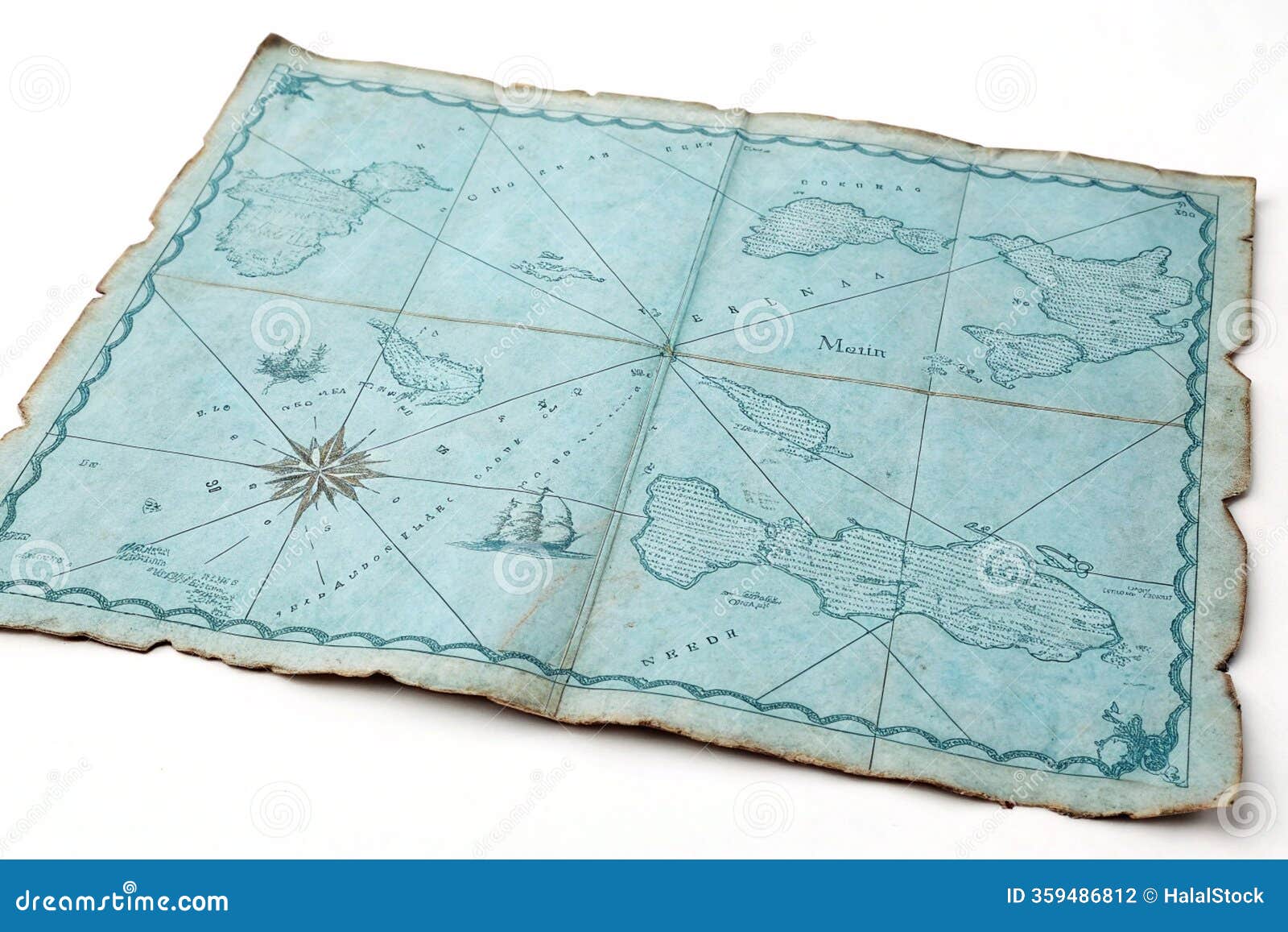 Blank Treasure Map Background With Old Compass And Ruler Royalty-Free ...