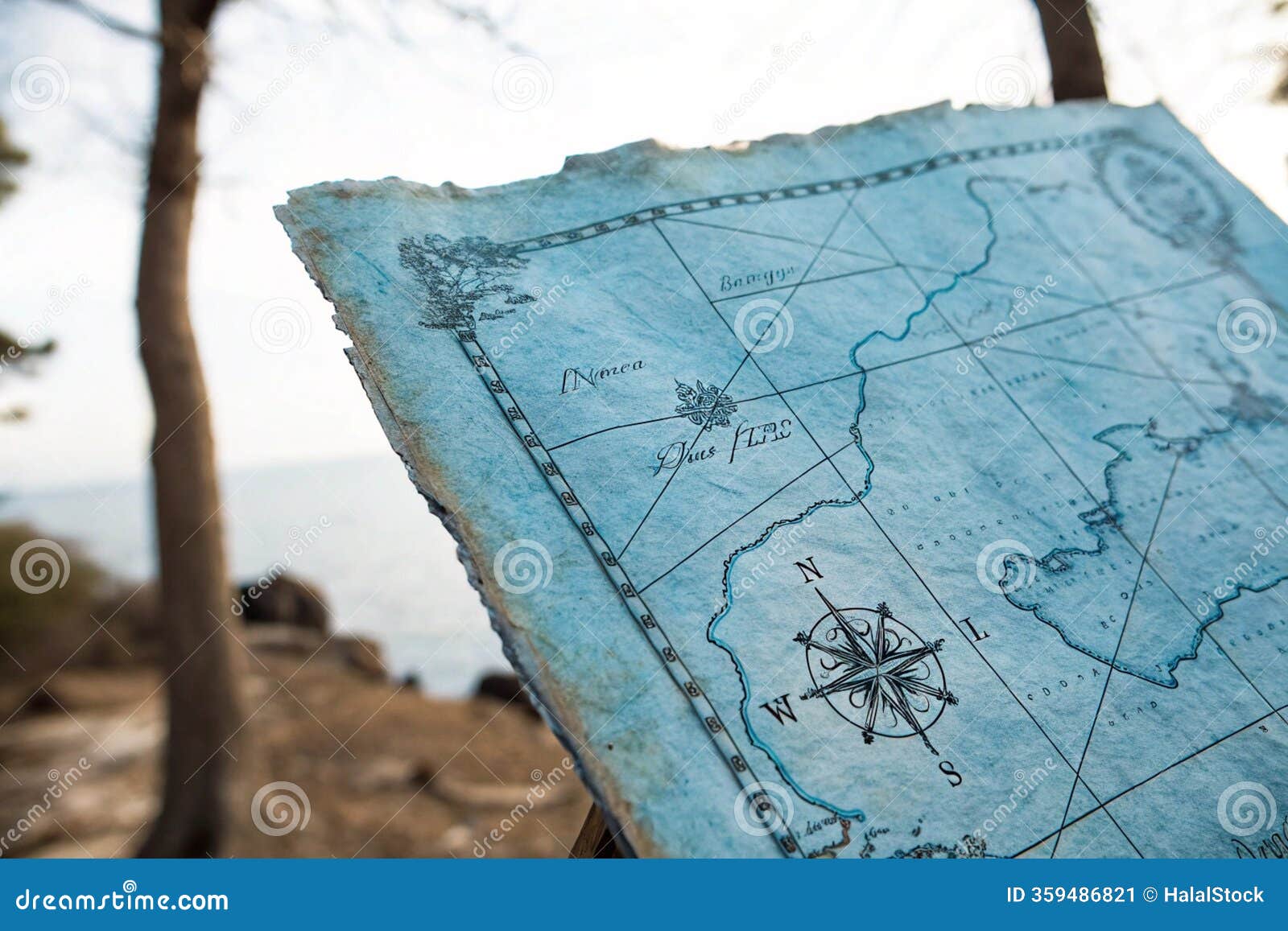 Blank Treasure Map Background With Old Compass And Ruler Royalty-Free ...
