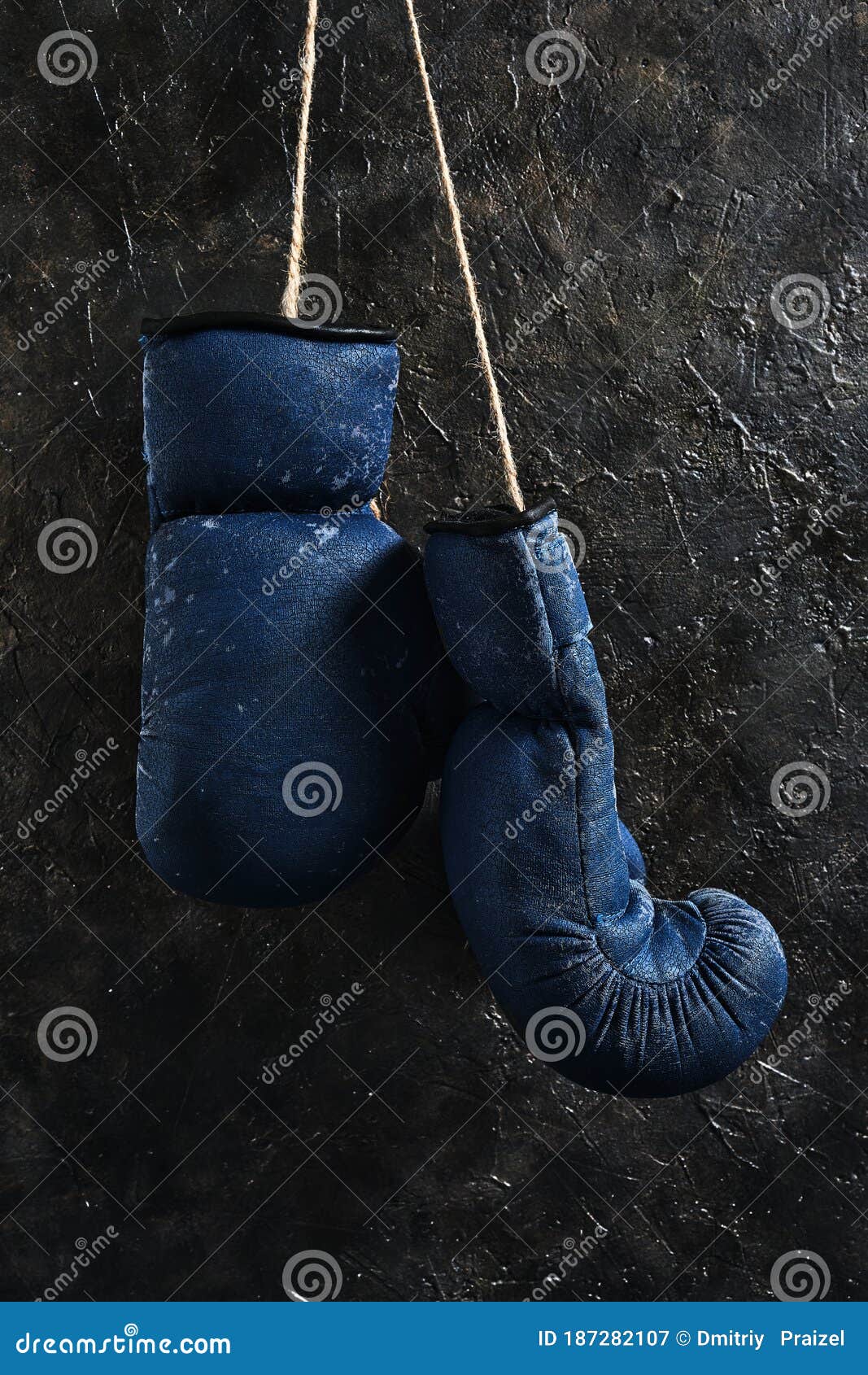 Old Blue Boxing Gloves Hanging on the Wall Stock Image - Image of ...