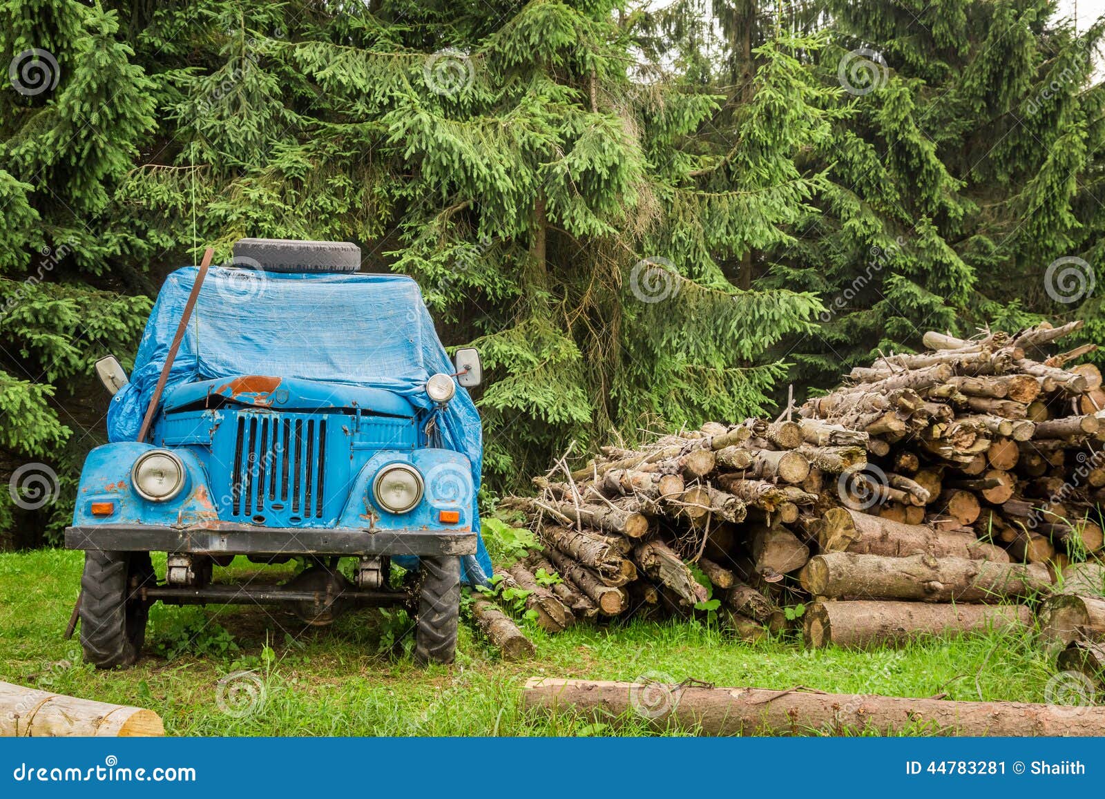 Old Blue Car in the Mountains Near the Forest Stock Image - Image of ...